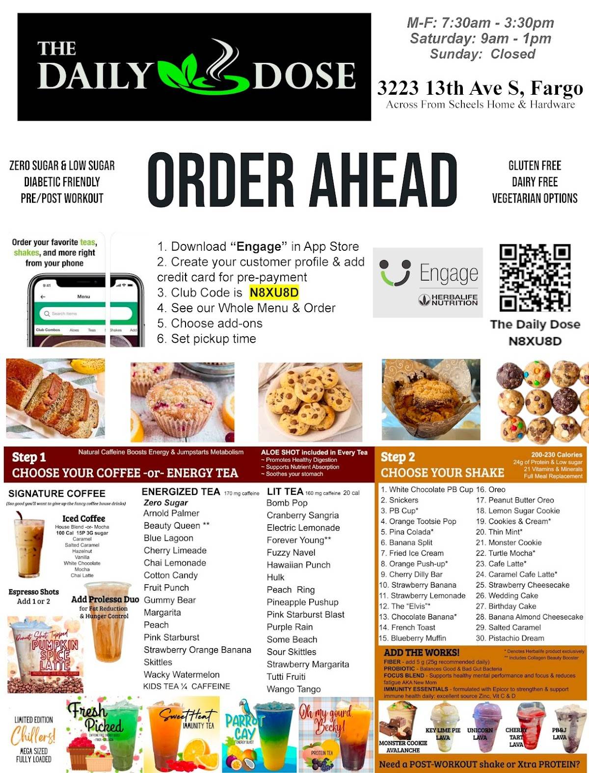 Menu at The Daily Dose restaurant, Fargo