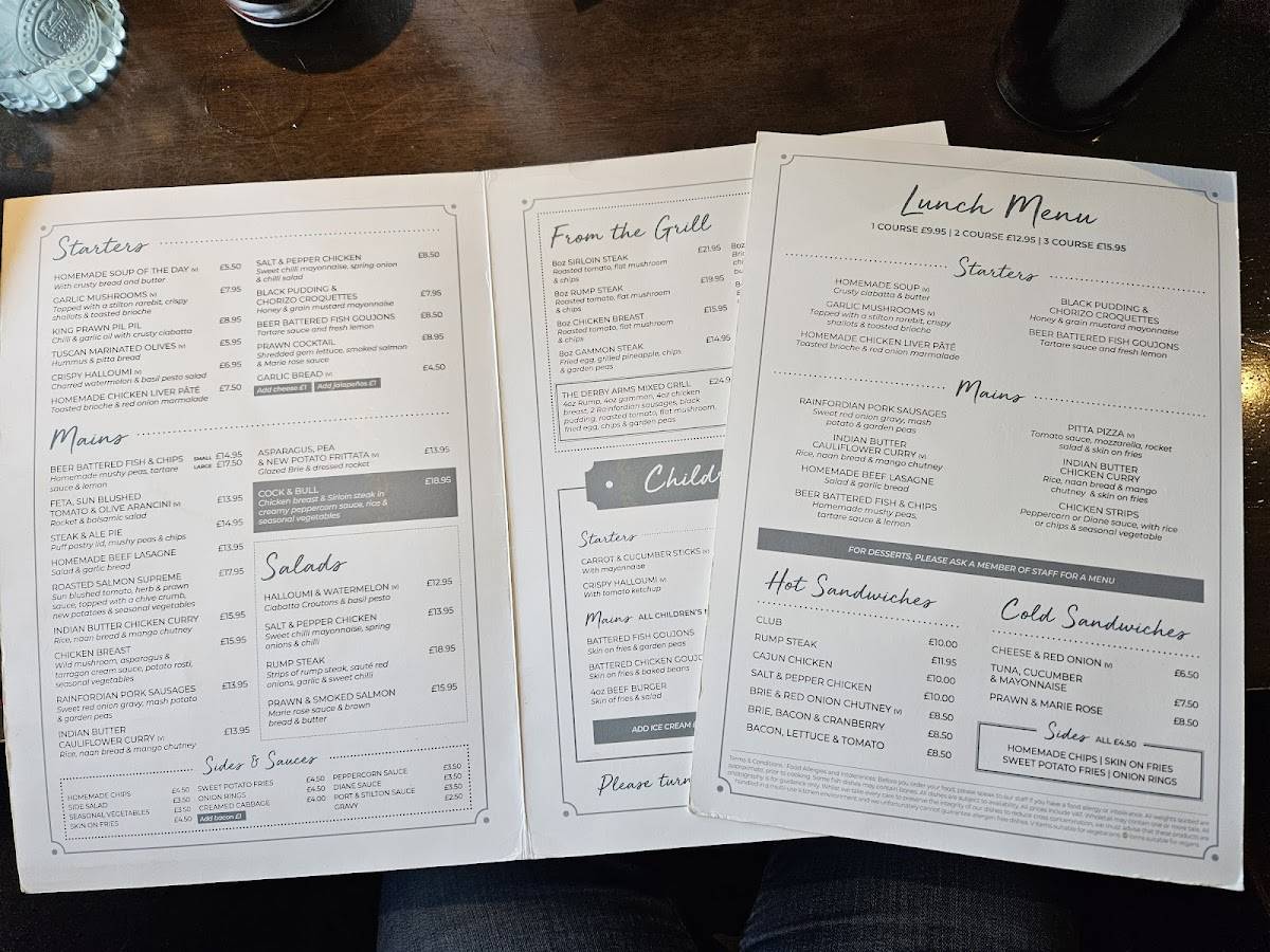 Menu at The Derby Arms pub & bar, St Helens, Derby Arms