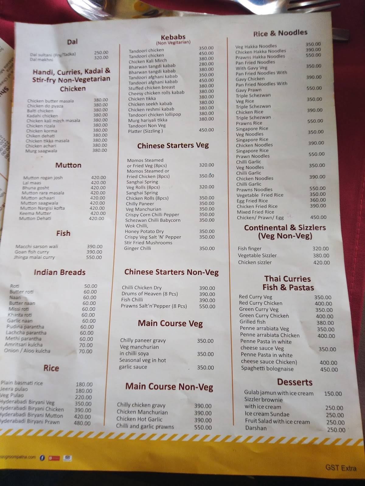 Menu at The Dining Room, Patna, Vatika Premier Hotel