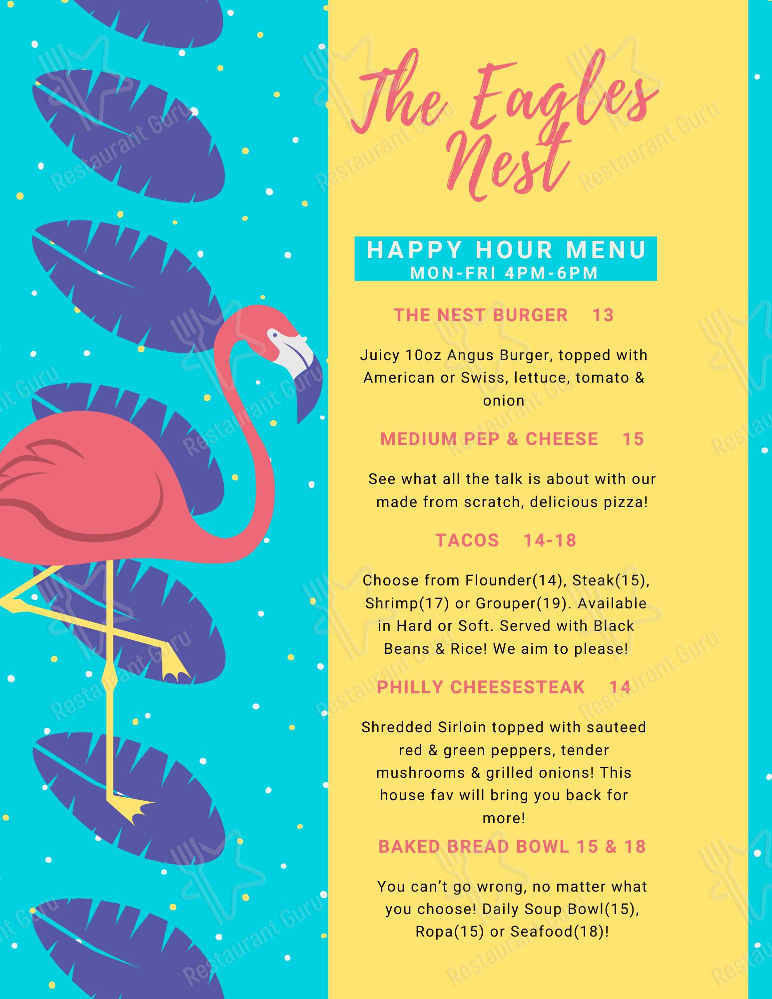 Menu at The Eagle's Nest Restaurant, Bokeelia