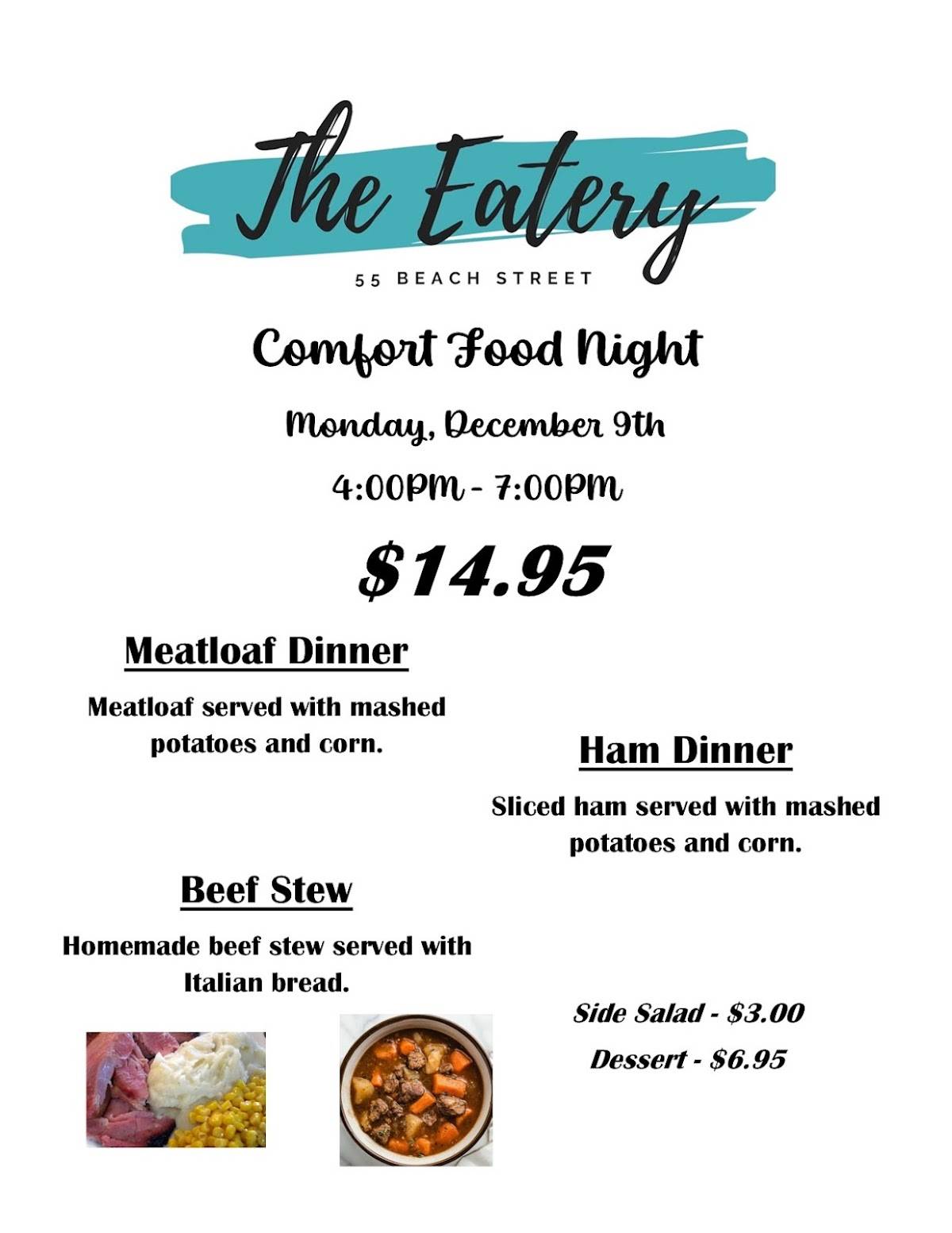 Menu at The Eatery restaurant, Westerly