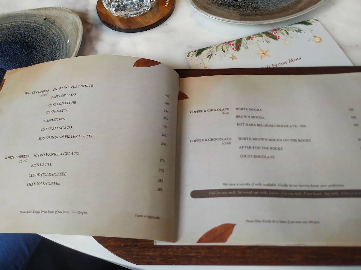 Menu at The Entrance Cafe, Chennai