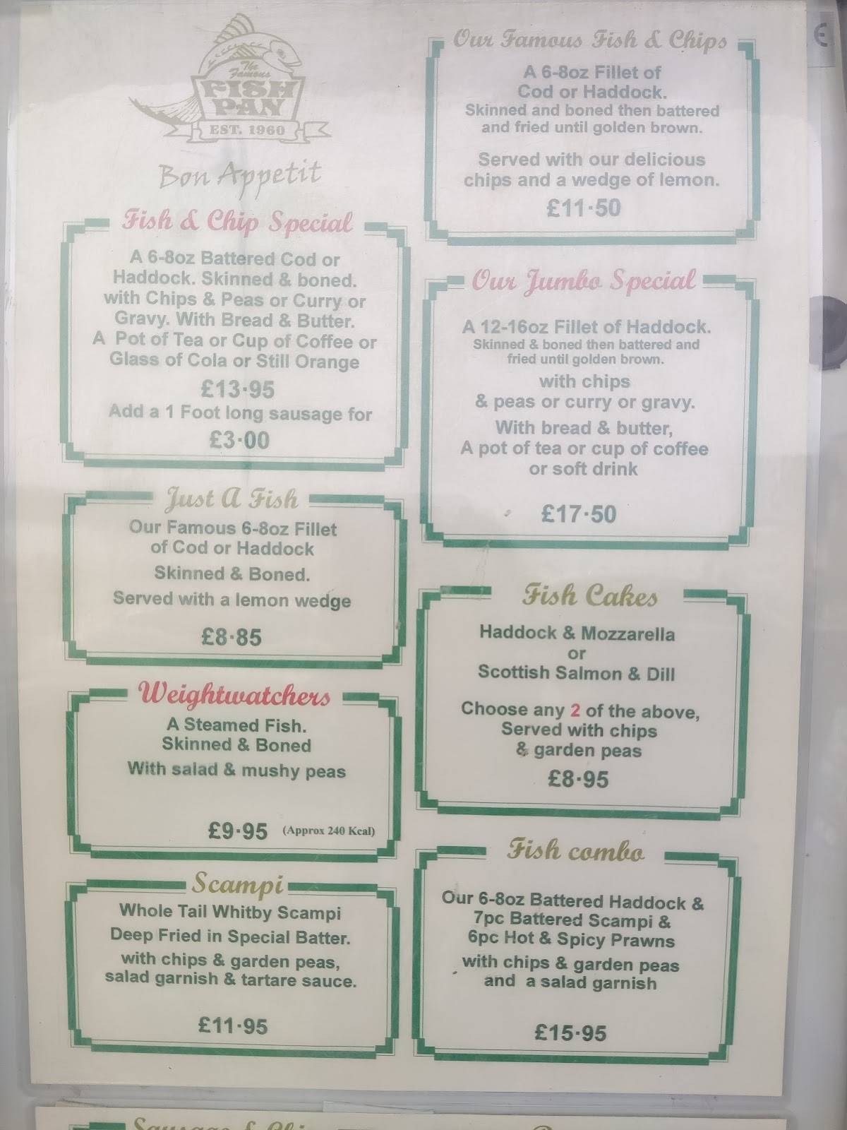 Menu at The Famous Fish Pan restaurant, Scarborough