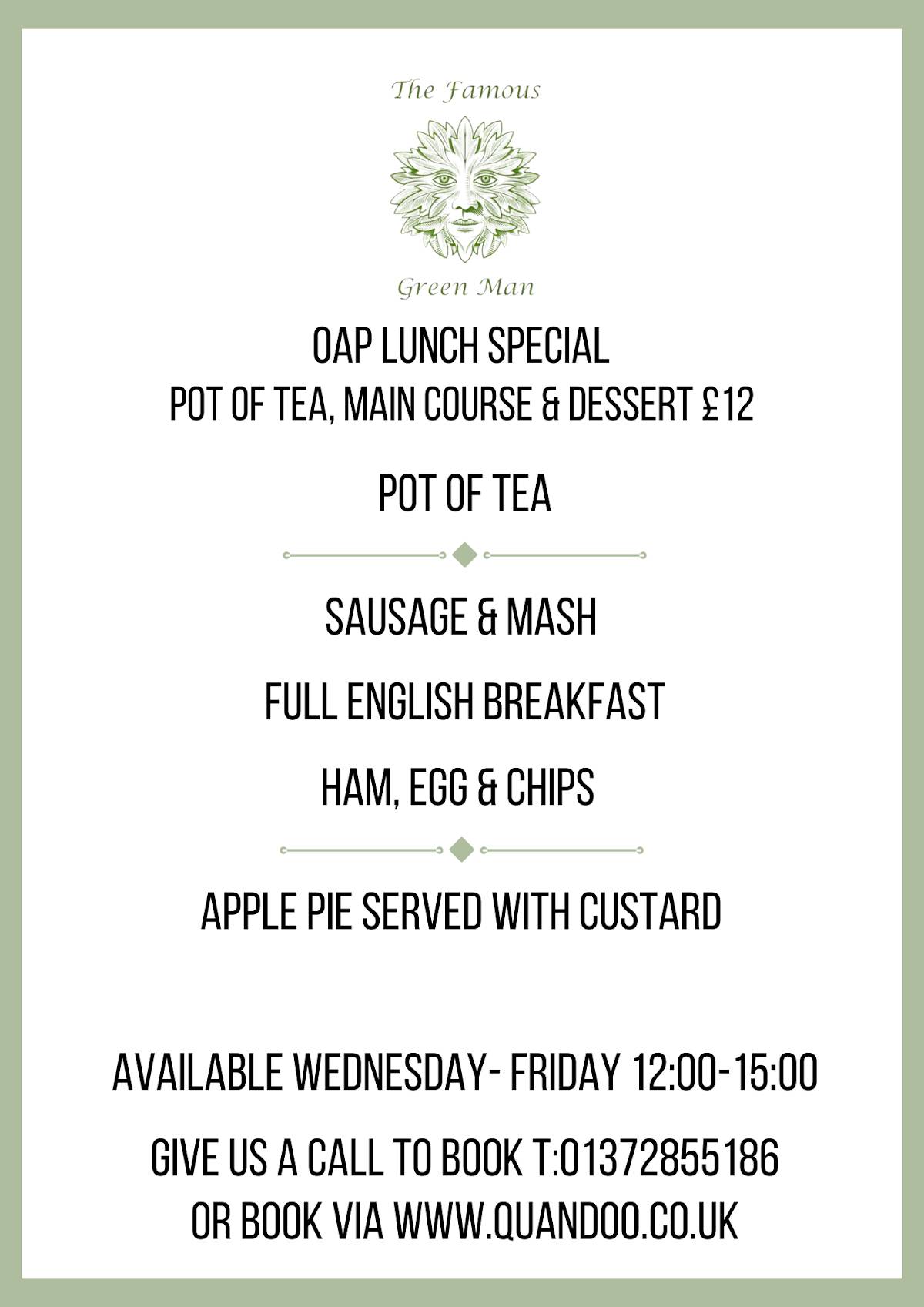 Menu at The Famous Green Man pub & bar, Epsom