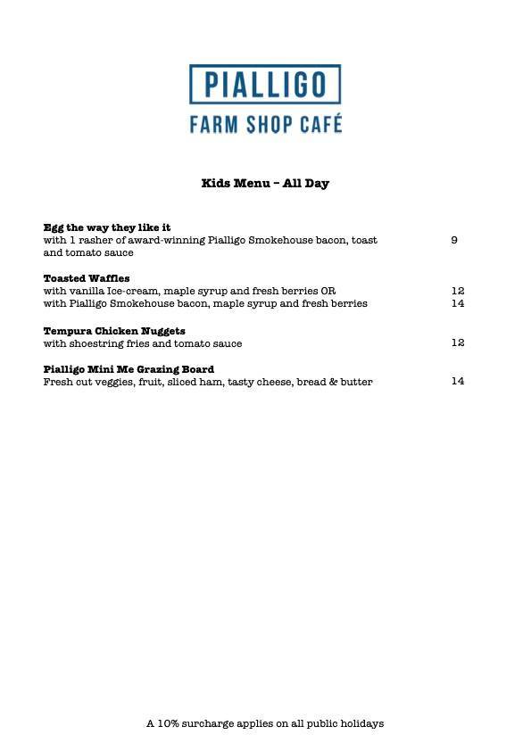 Menu at The Farm Shop Cafe, Pialligo
