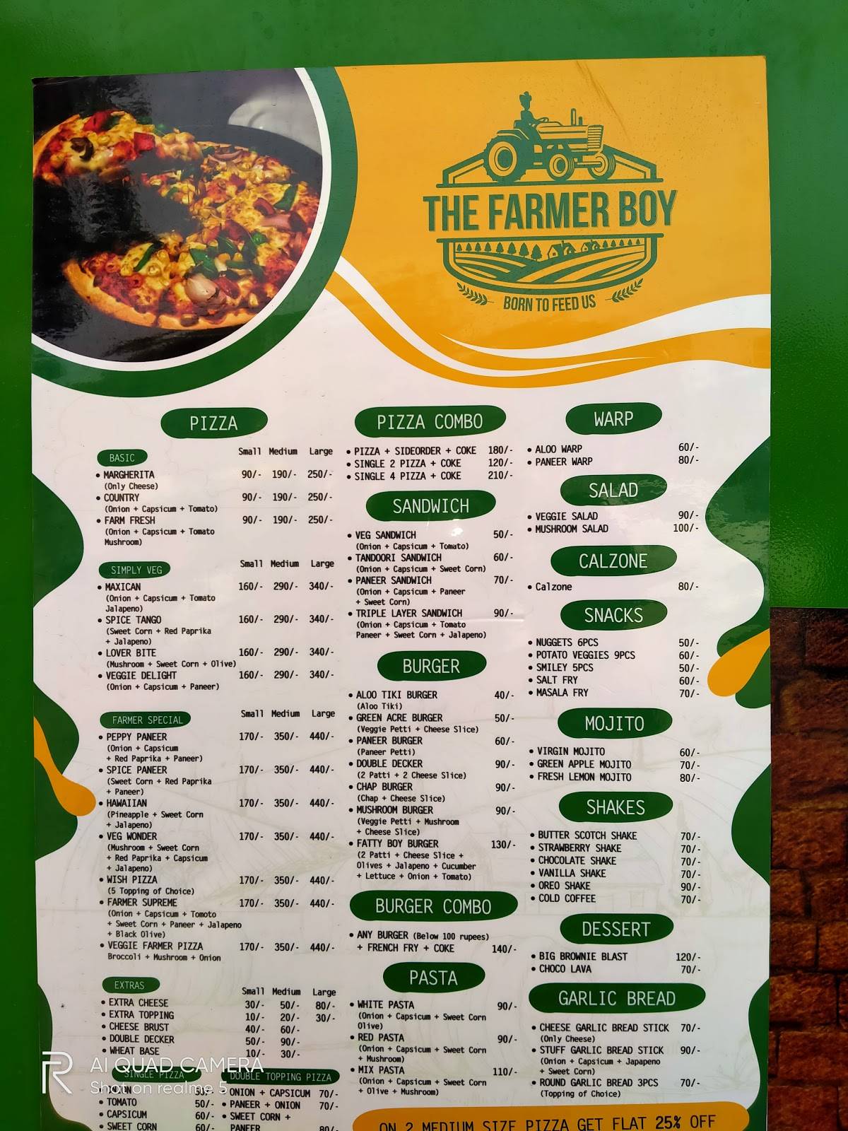 Menu at The Farmer Boy, Kurukshetra