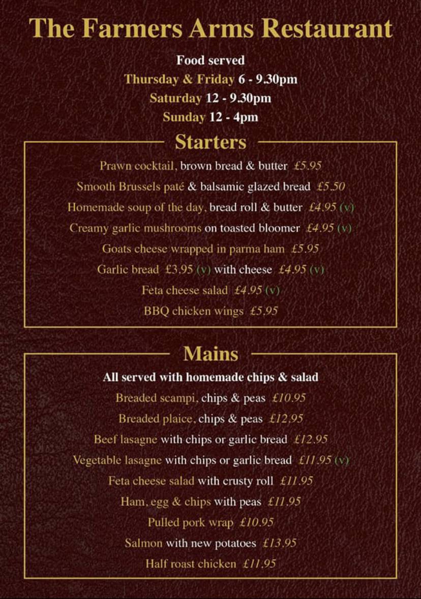 Menu at The Farmers Arms pub & bar, Ruthin