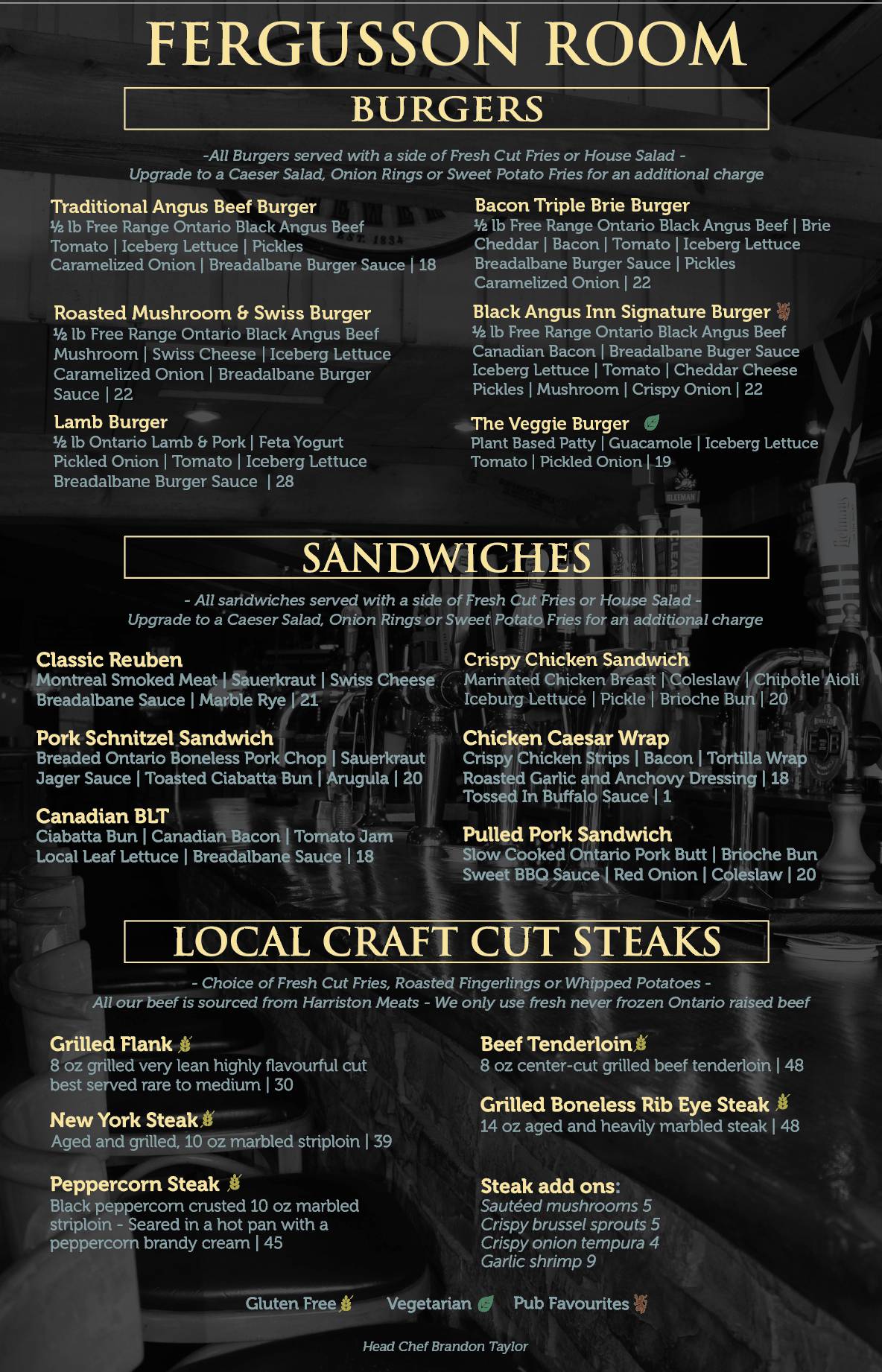 Menu at The Fergusson Room pub & bar, Fergus, 487 St Andrew St W