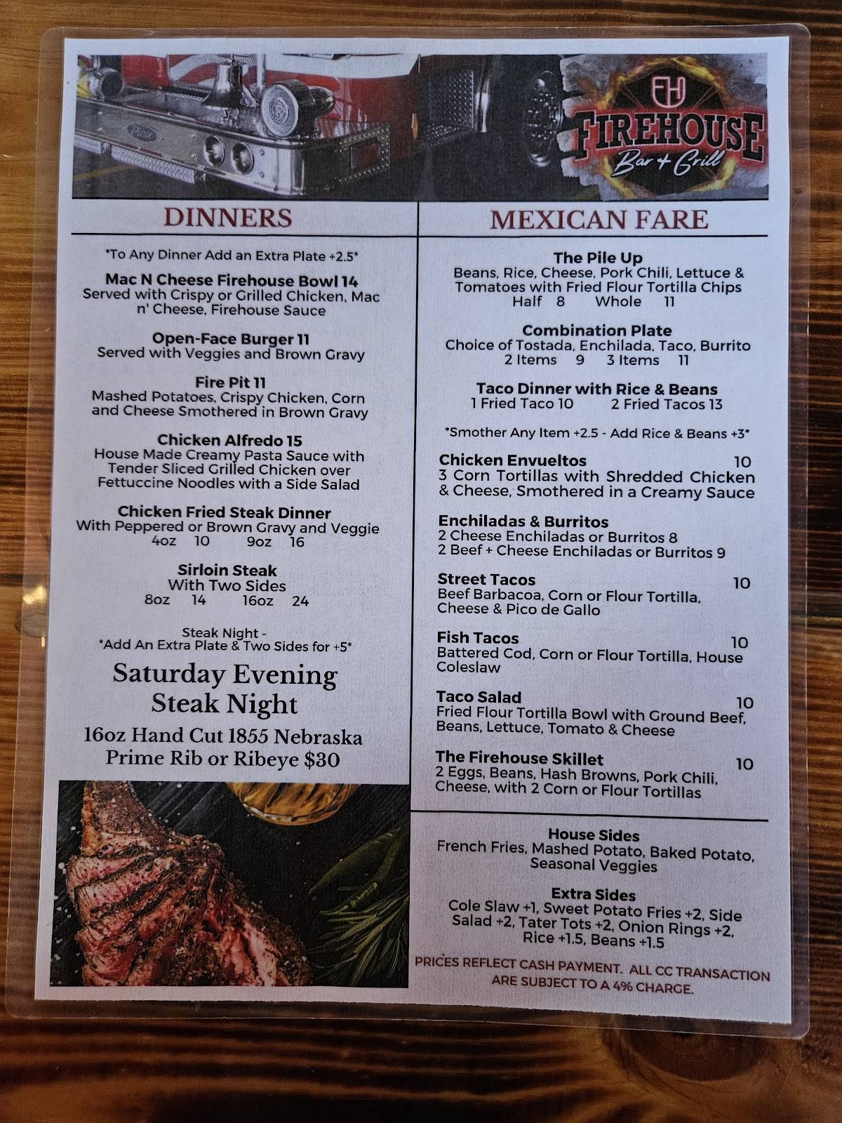 Menu at The Firehouse Bar and Grill, Lyman