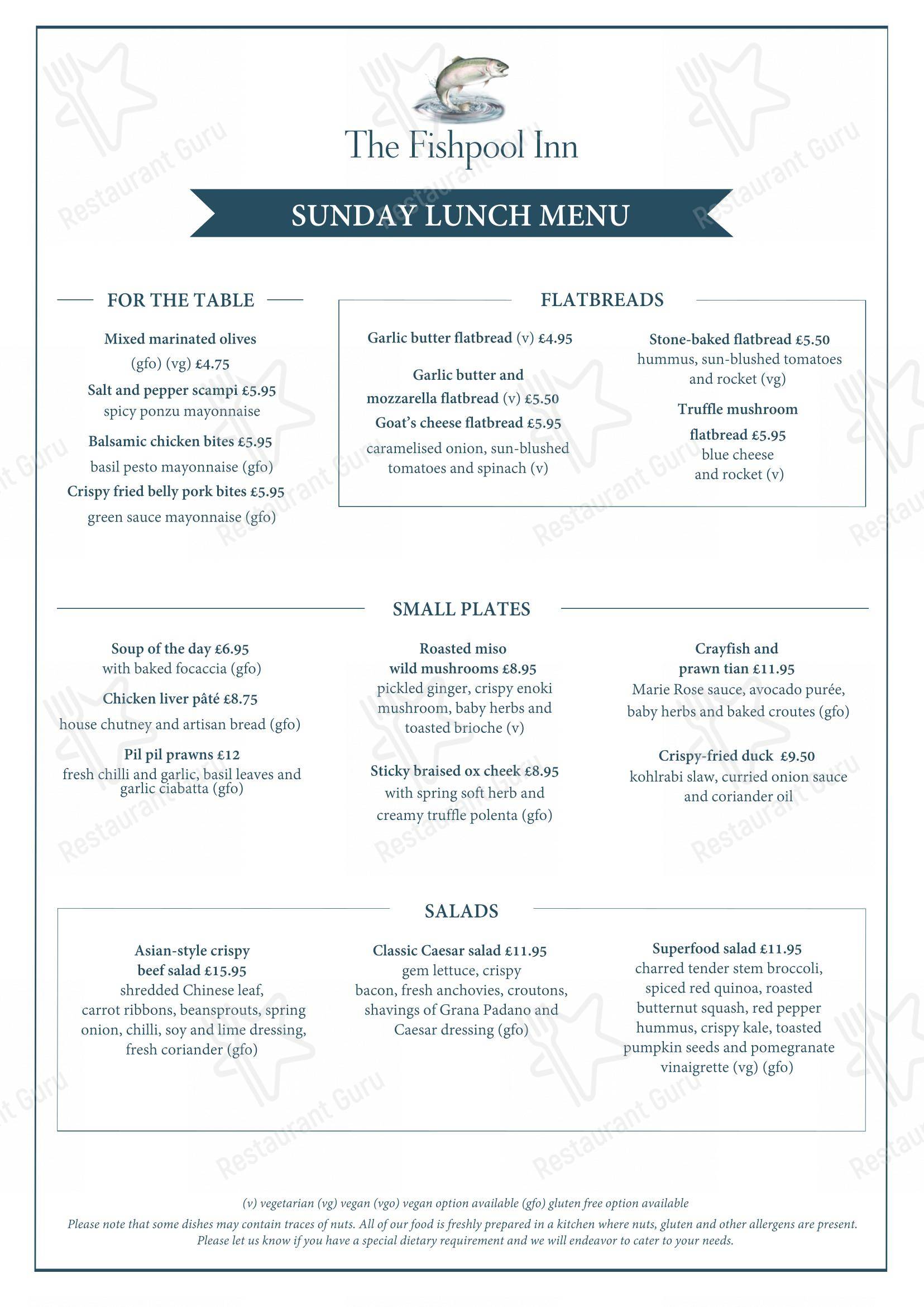 Menu at The Fishpool Inn pub & bar, Delamere
