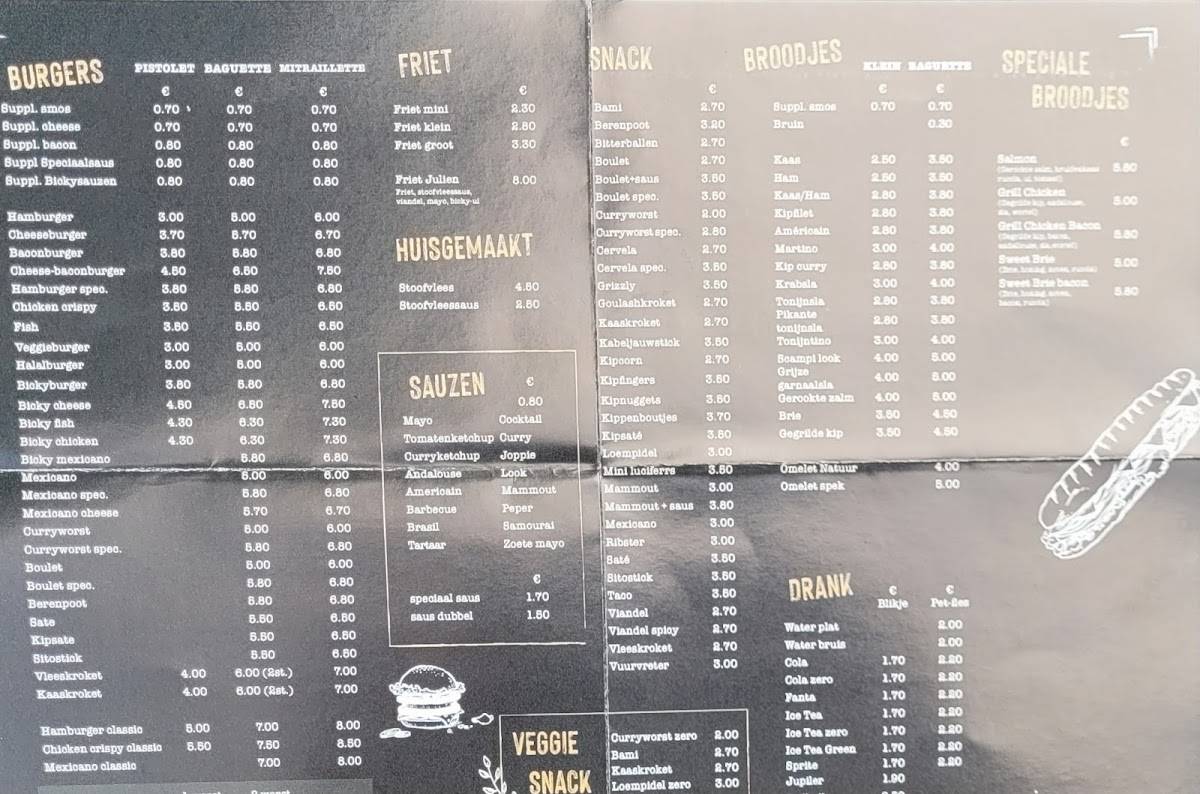 Menu at The Food Stop, Mechelen