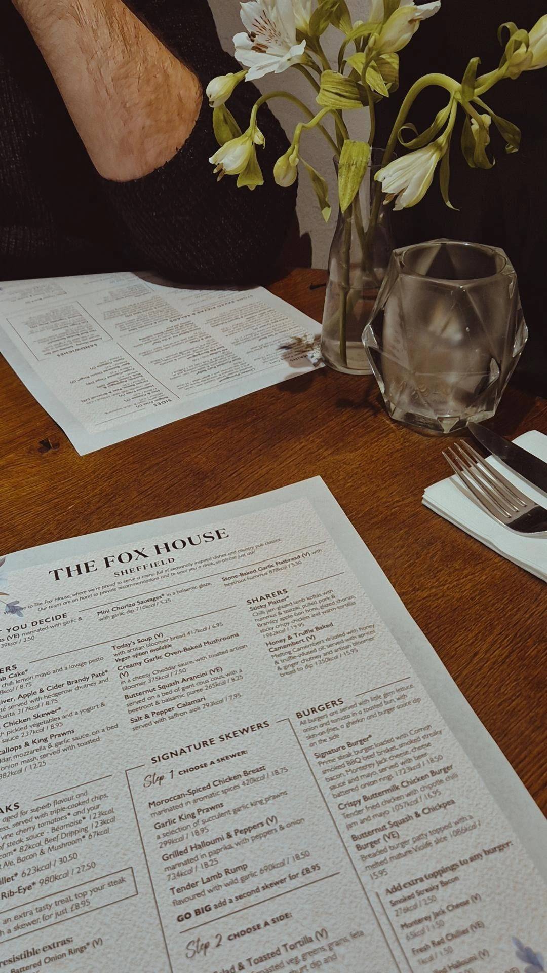 Menu at The Fox House pub & bar, Sheffield, Longshaw House