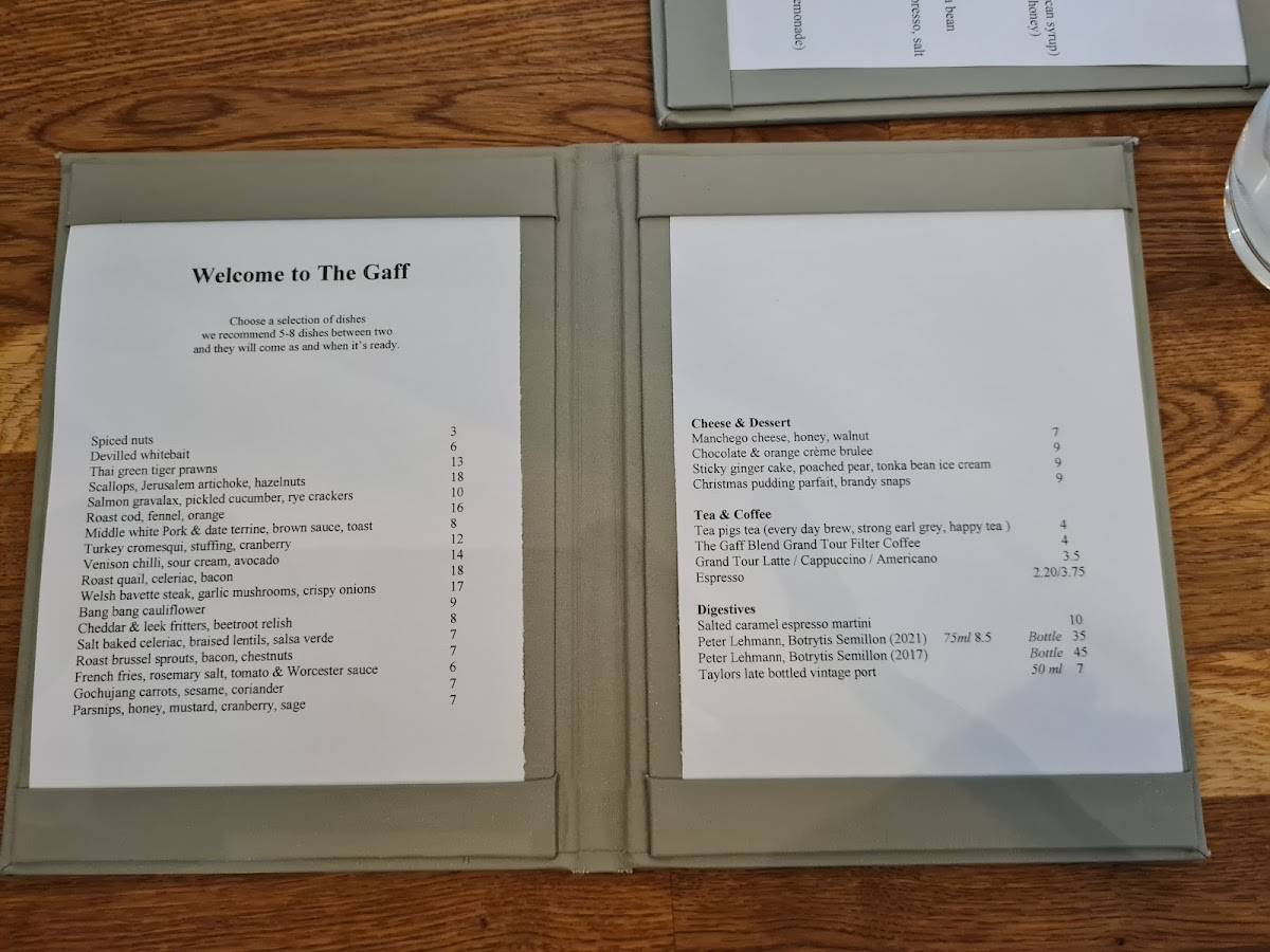 Menu at The Gaff abergavenny restaurant, Abergavenny