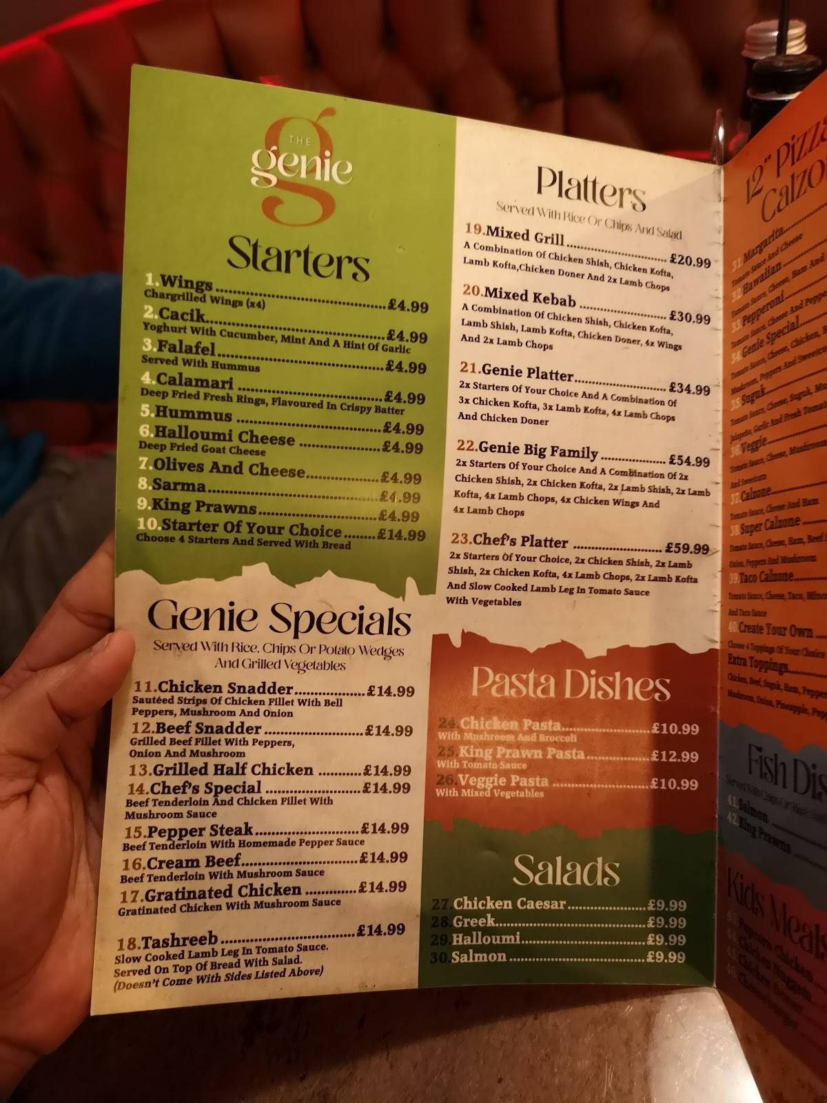 Menu at The Genie Lounge restaurant, Peterborough