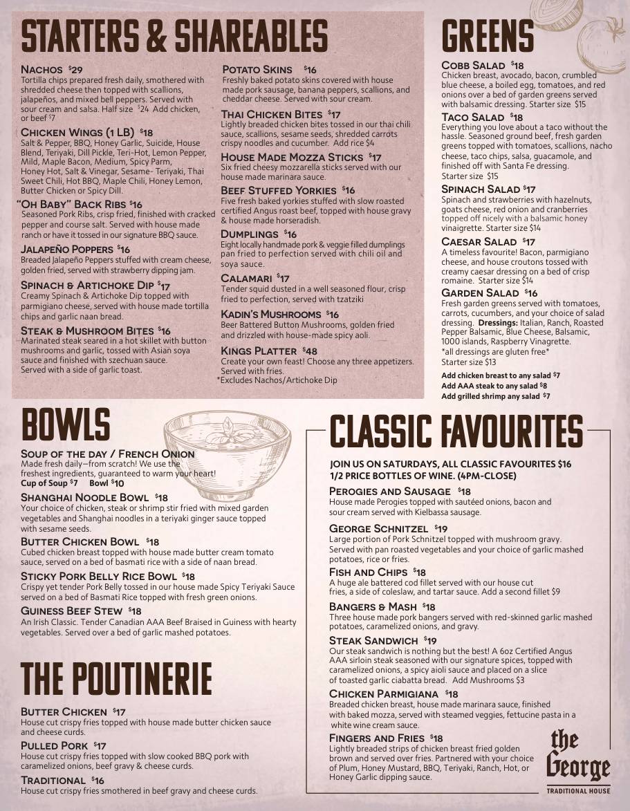 Menu at The George Traditional House- Okotoks pub & bar, Okotoks