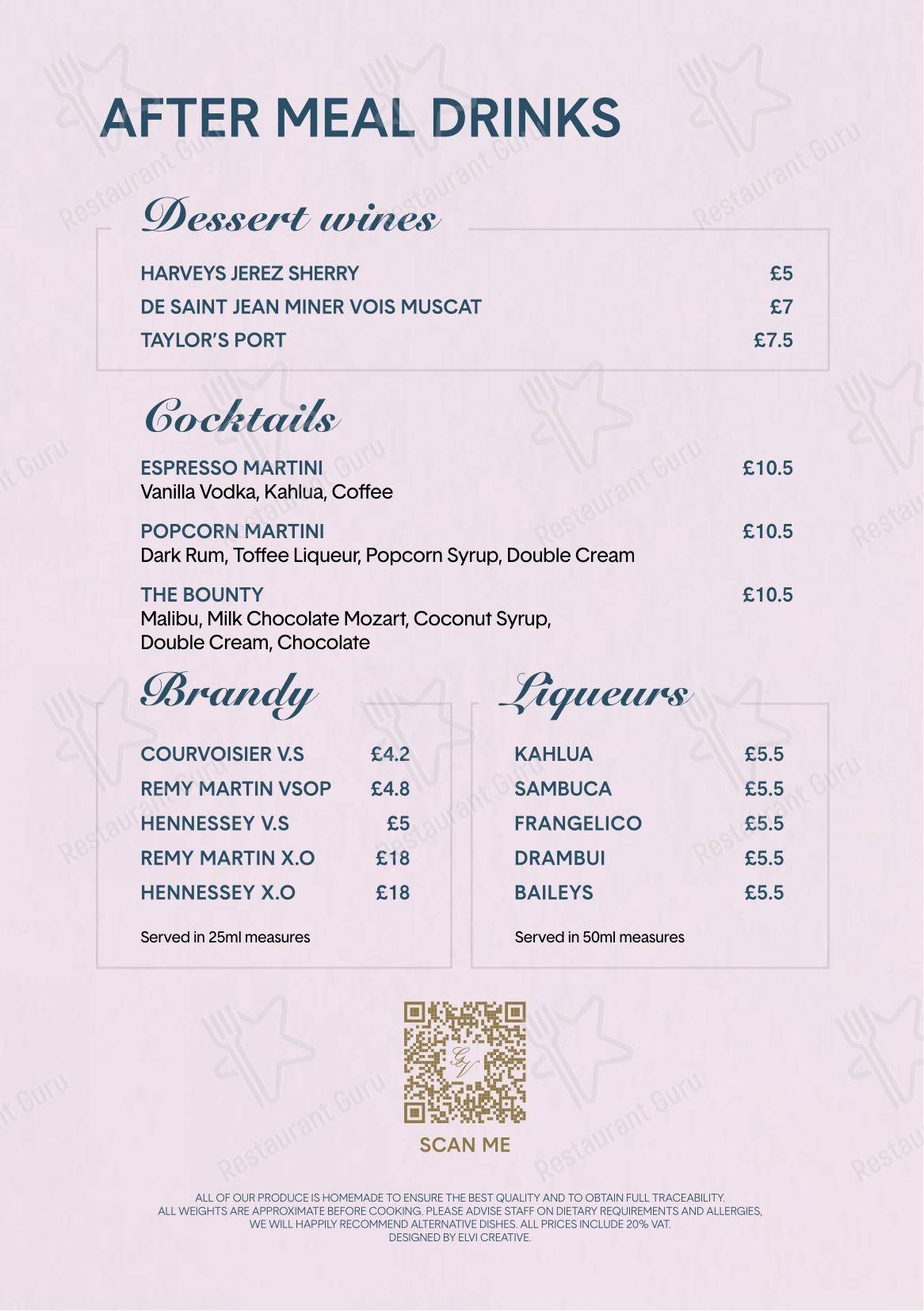 Menu at The George Vaults restaurant, Rochester