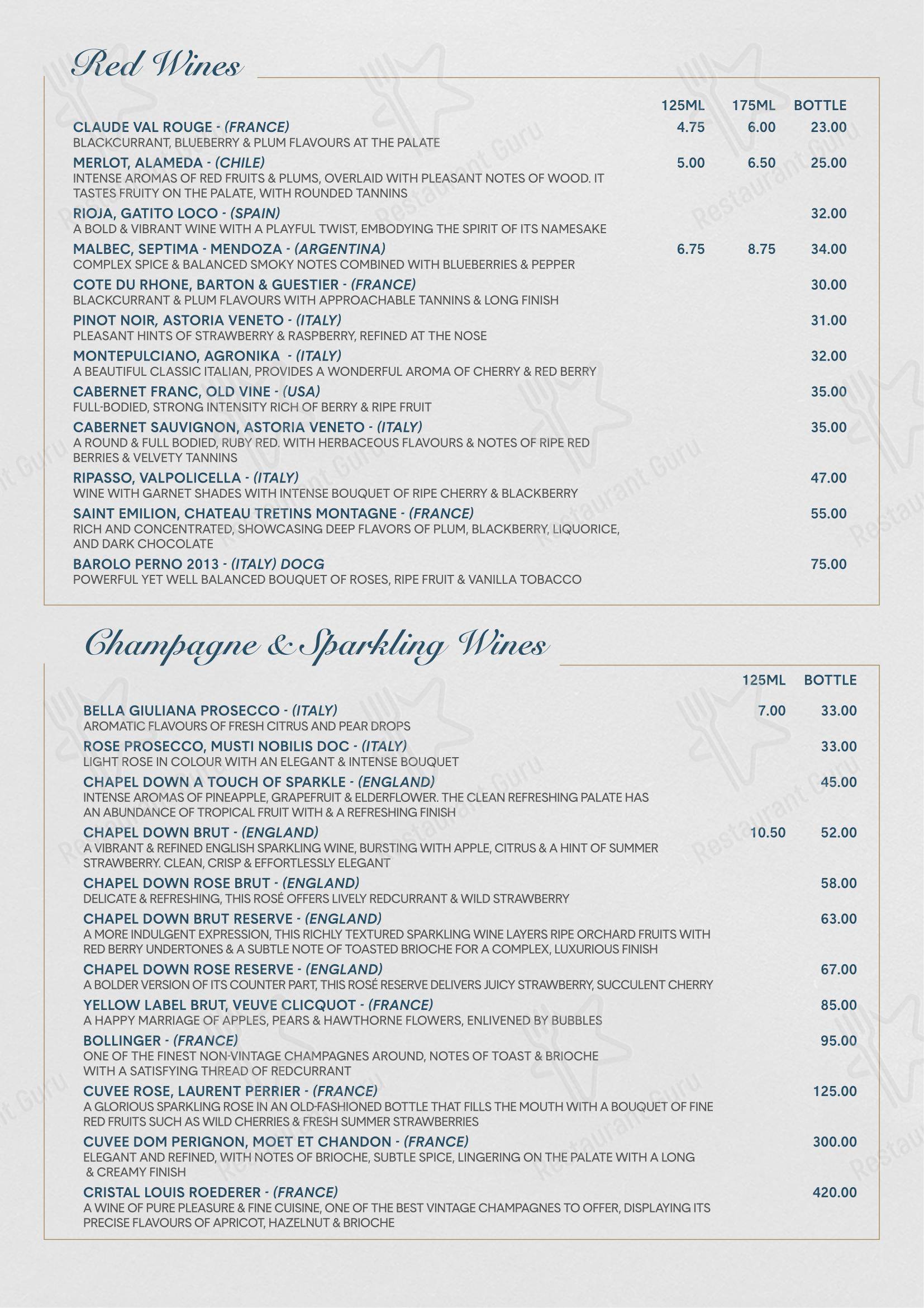Menu at The George Vaults restaurant, Rochester