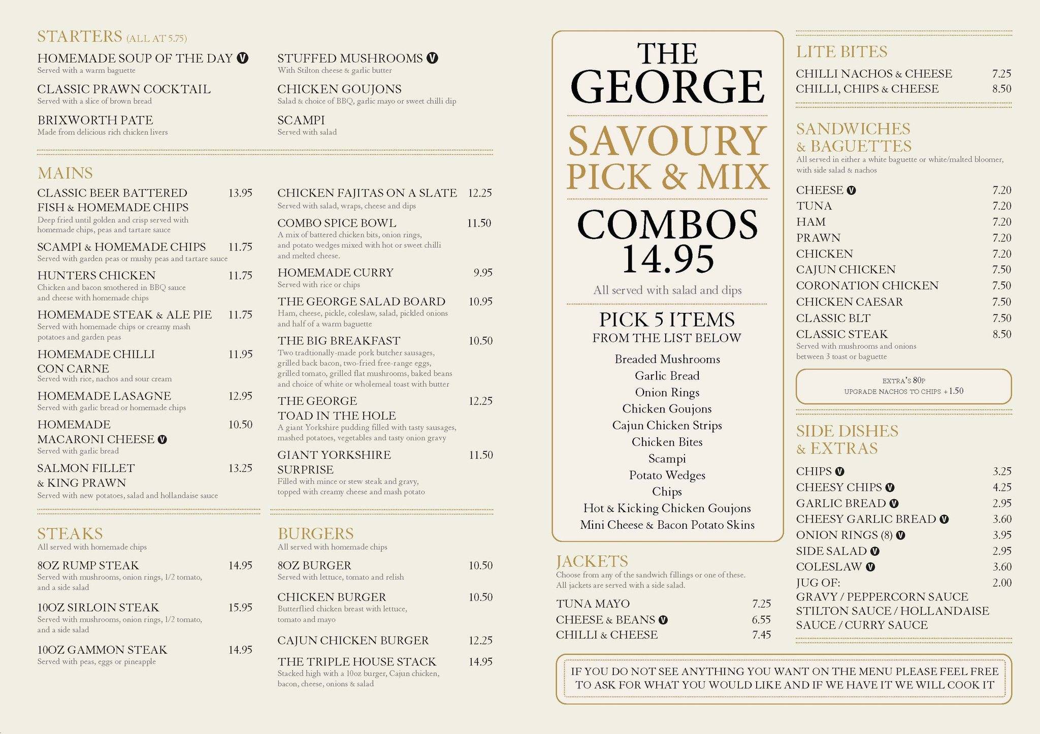 Menu at The George restaurant, Corby