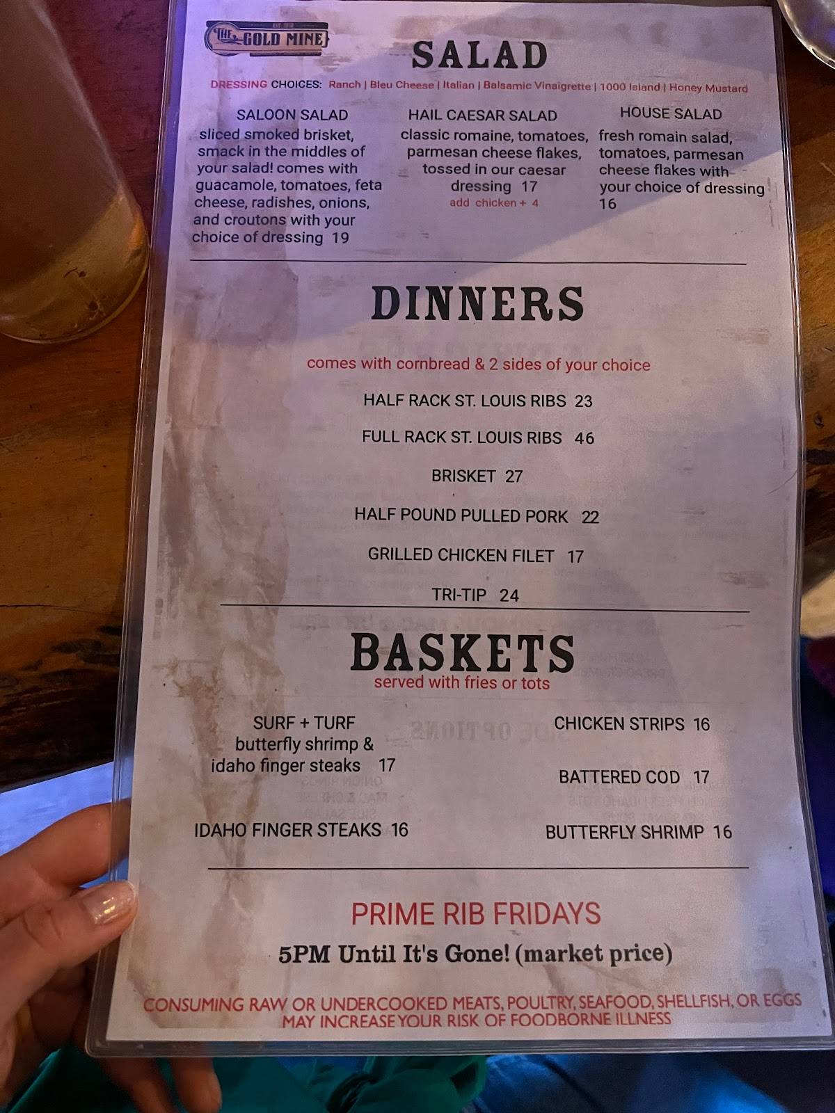 Menu at The Gold Mine Grill - Saloon - Hotel pub & bar, Idaho City