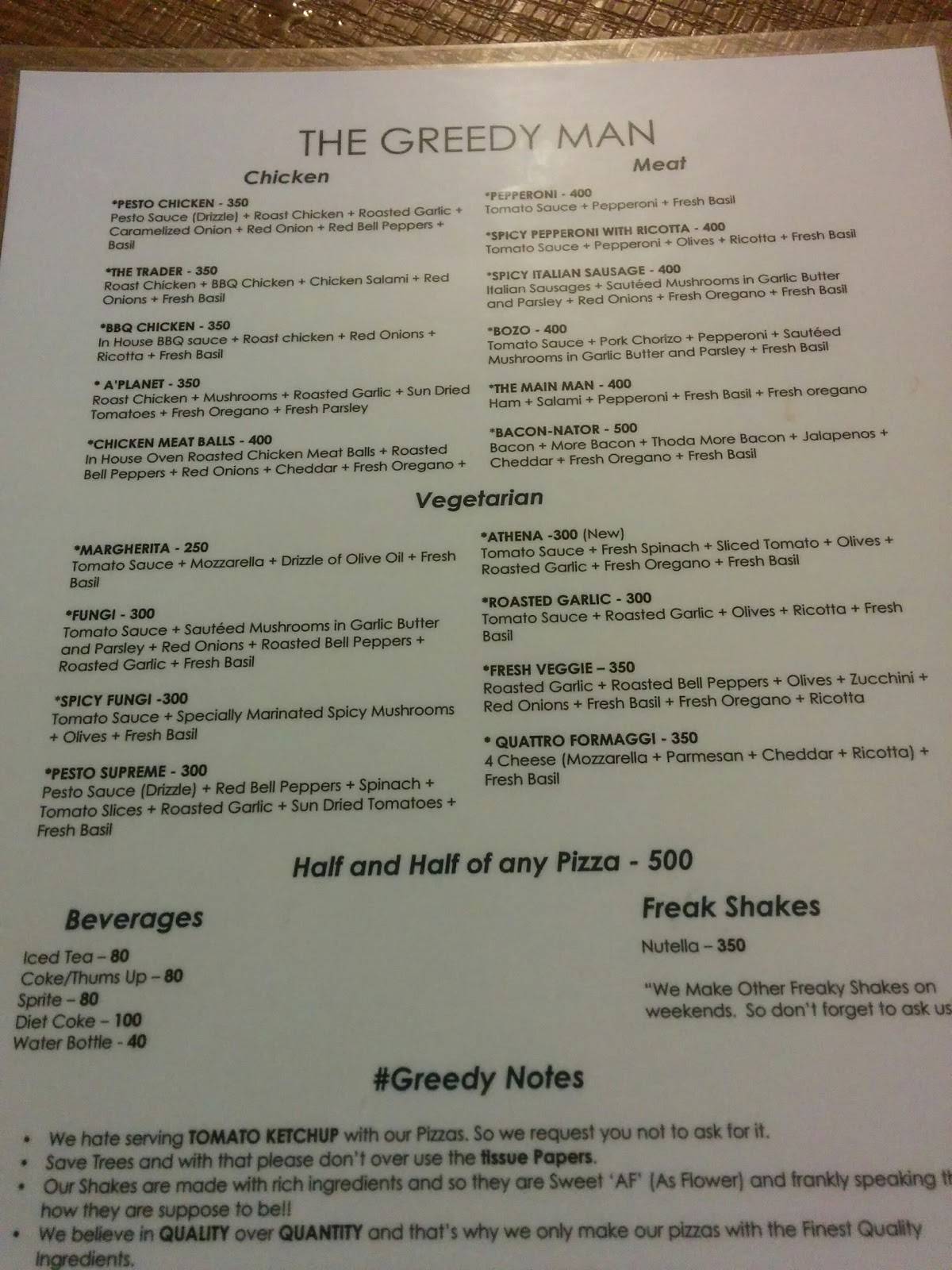 Menu at The Greedy Mans Pizzeria, Pune, Shop 104 Victoria Fort Aleza
