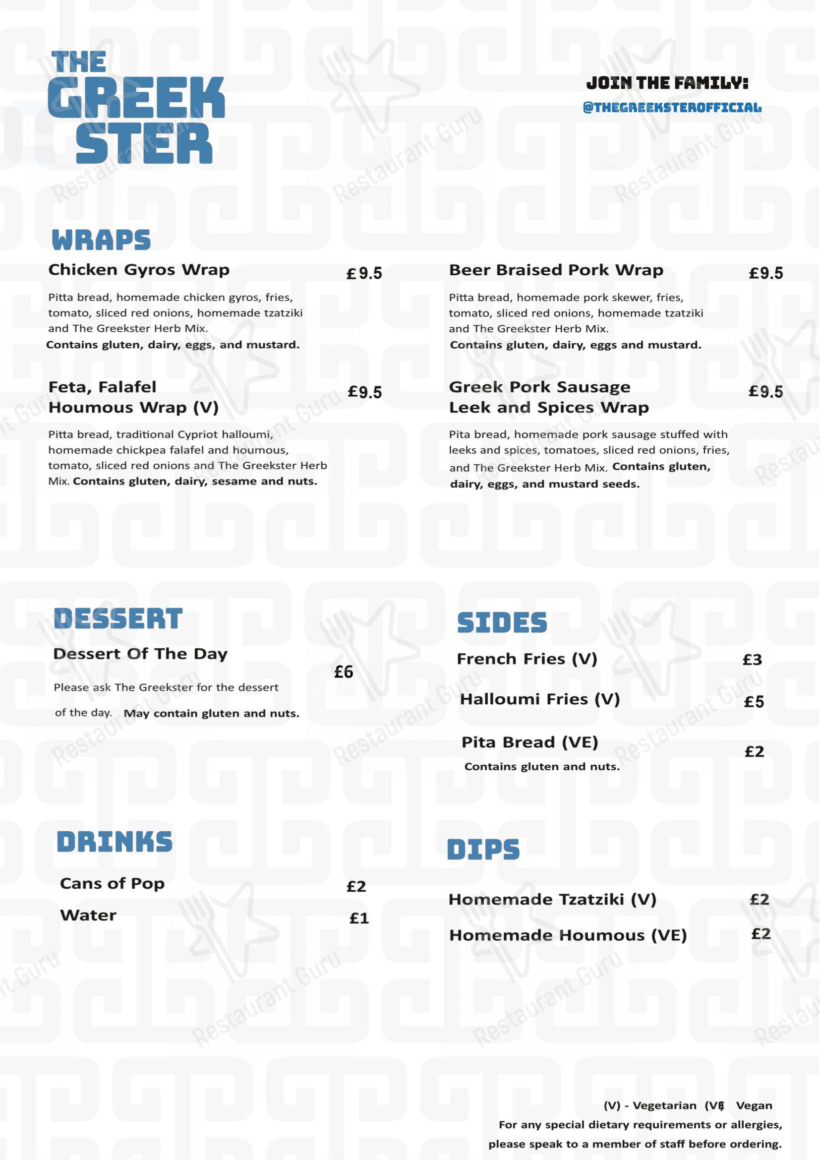 Carta del restaurante The Greekster, Gateshead