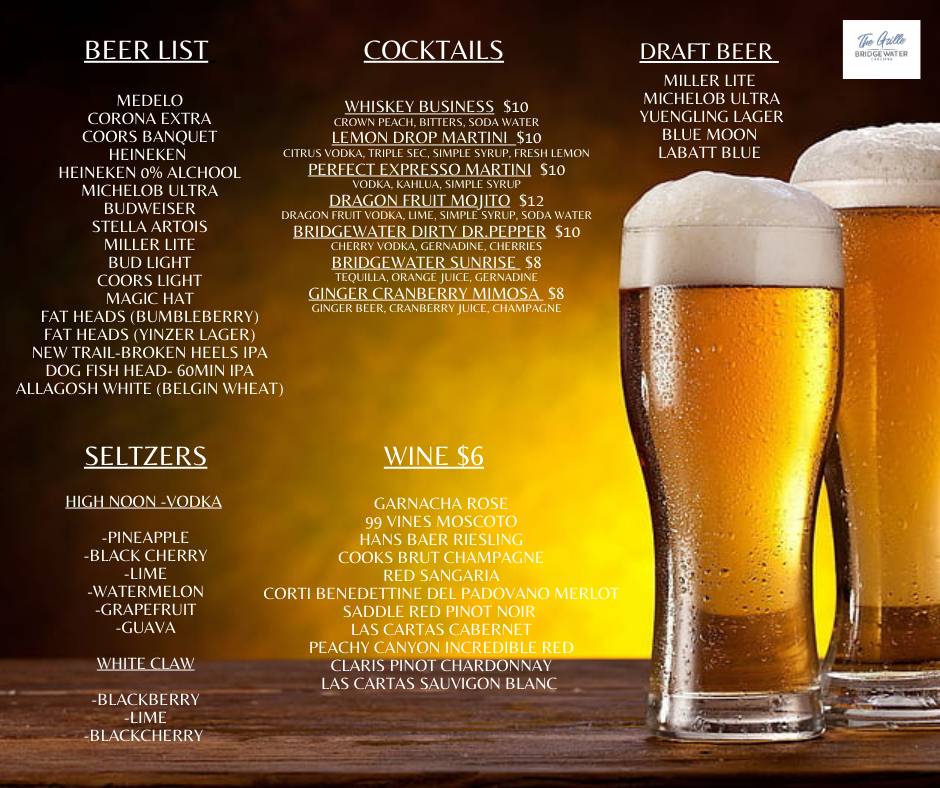 Menu at The Grille at Bridgewater Crossing pub & bar, Beaver