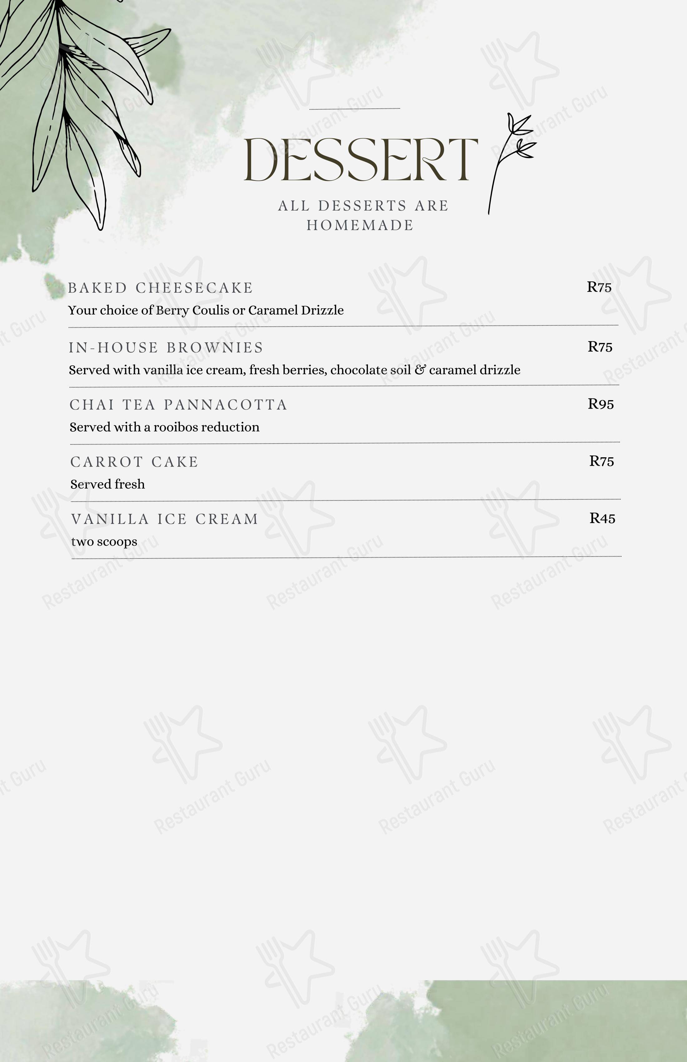 Menu at The Harvest House restaurant, Hoedspruit