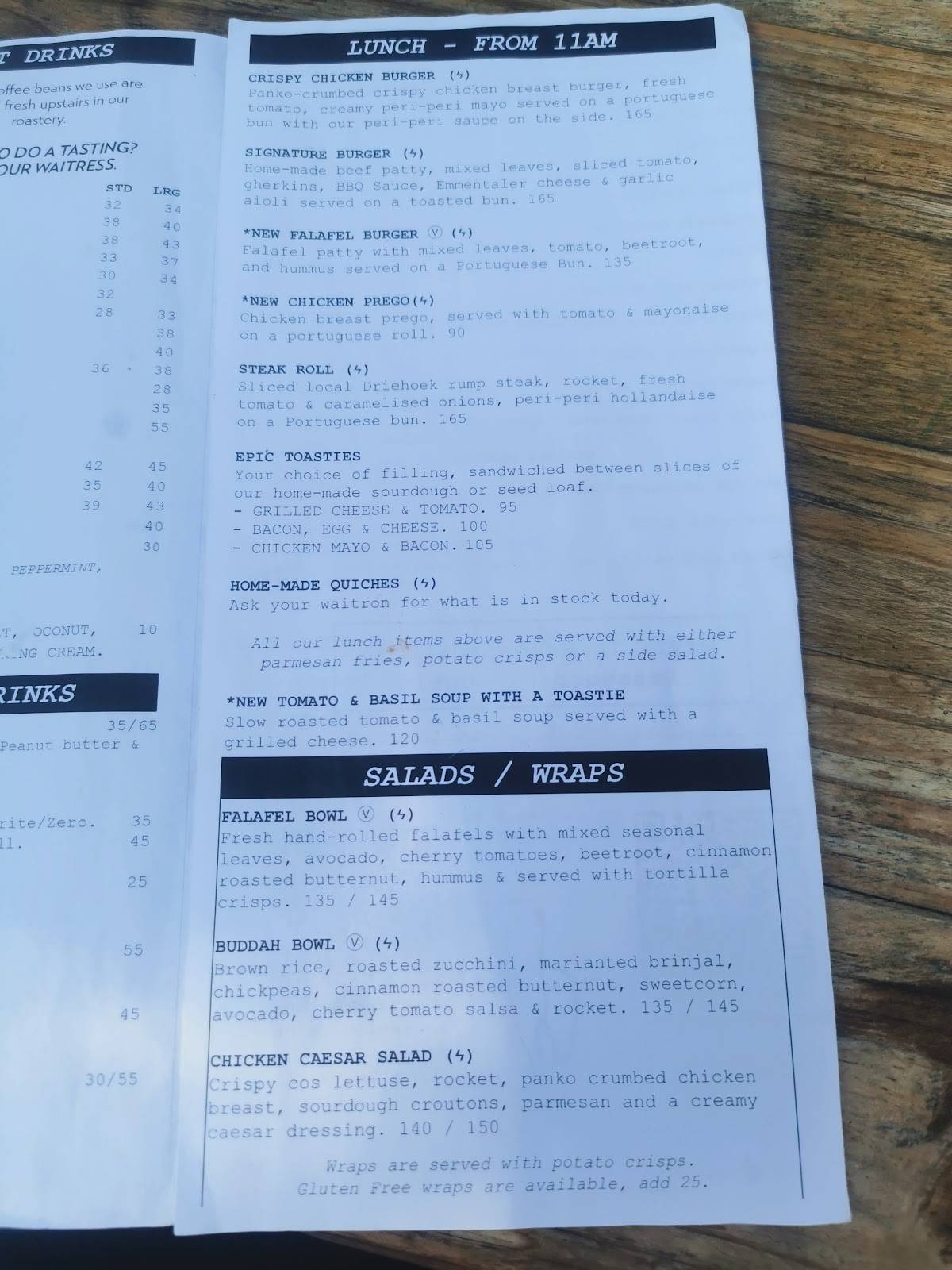 Menu at The Hat & Creek restaurant, Hoedspruit