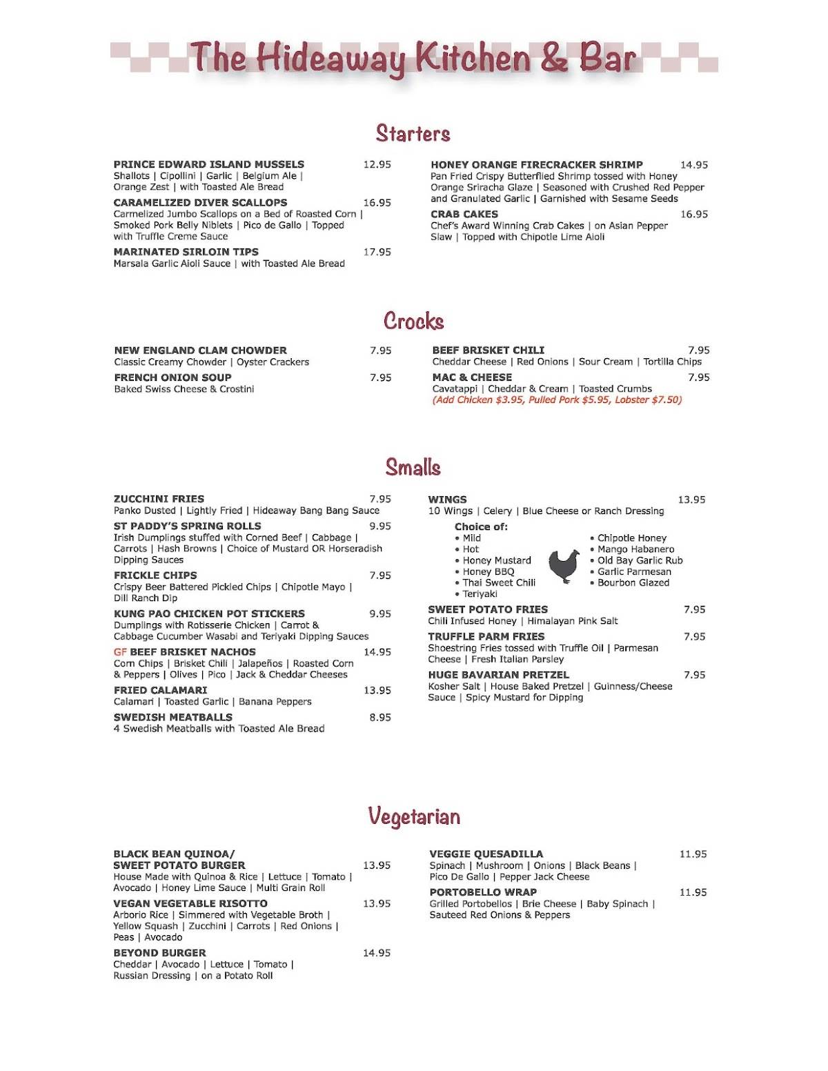 Menu at The Hideaway Kitchen & Bar, Ridgefield