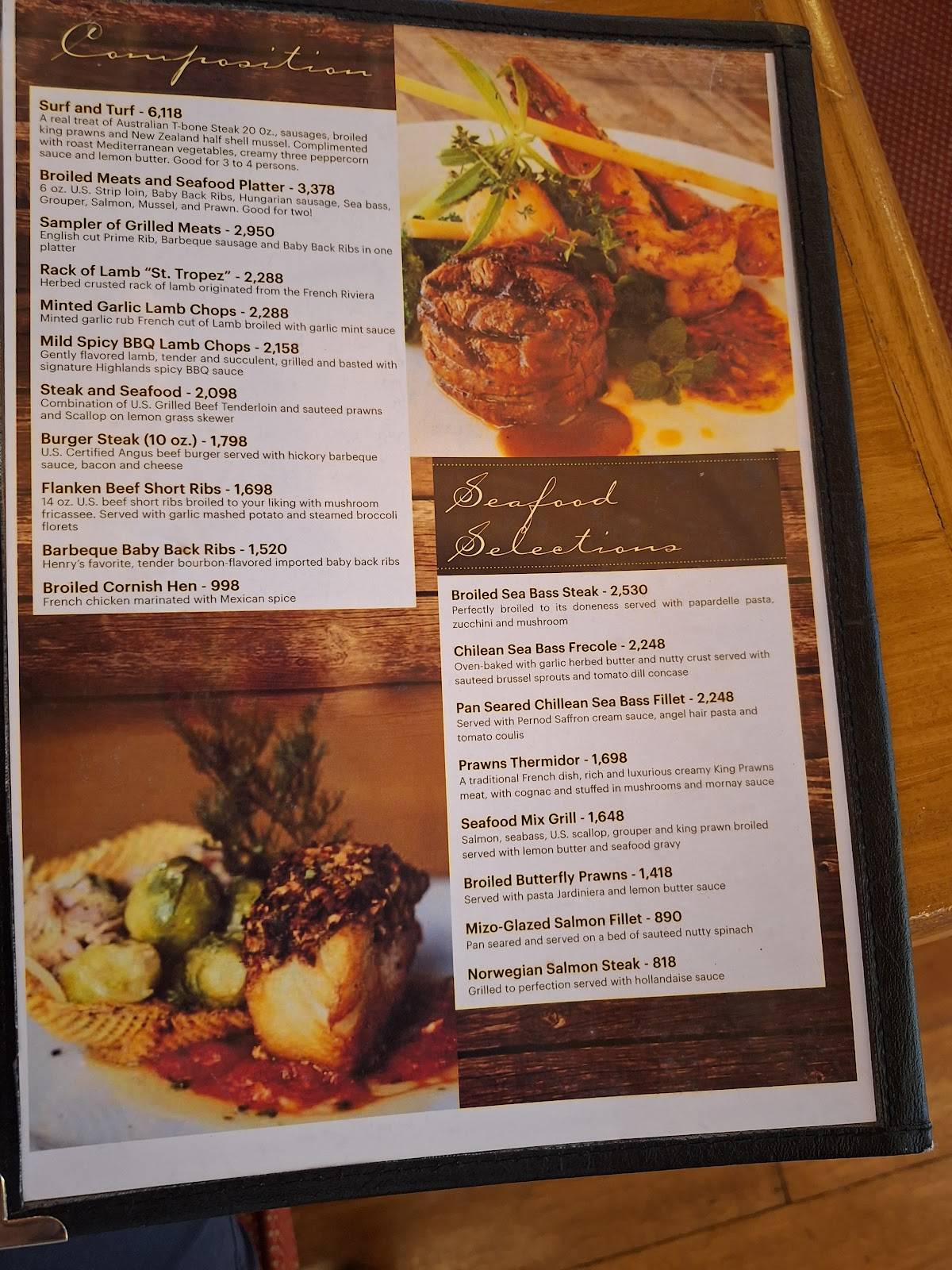 Menu at The Highlander Steakhouse, Tagaytay, 42MM+M7W