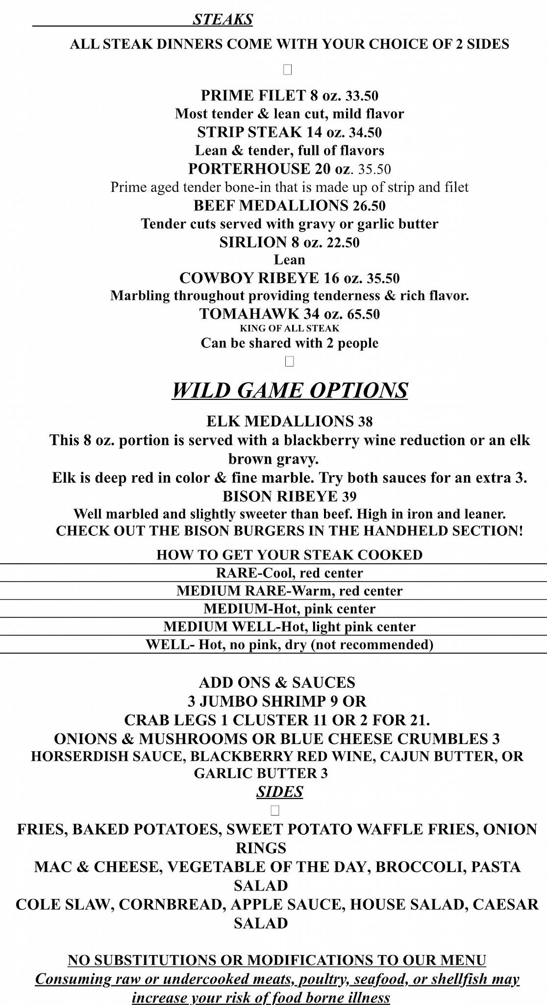 Menu at The Hitching Post Steakhouse and Saloon, Kingwood
