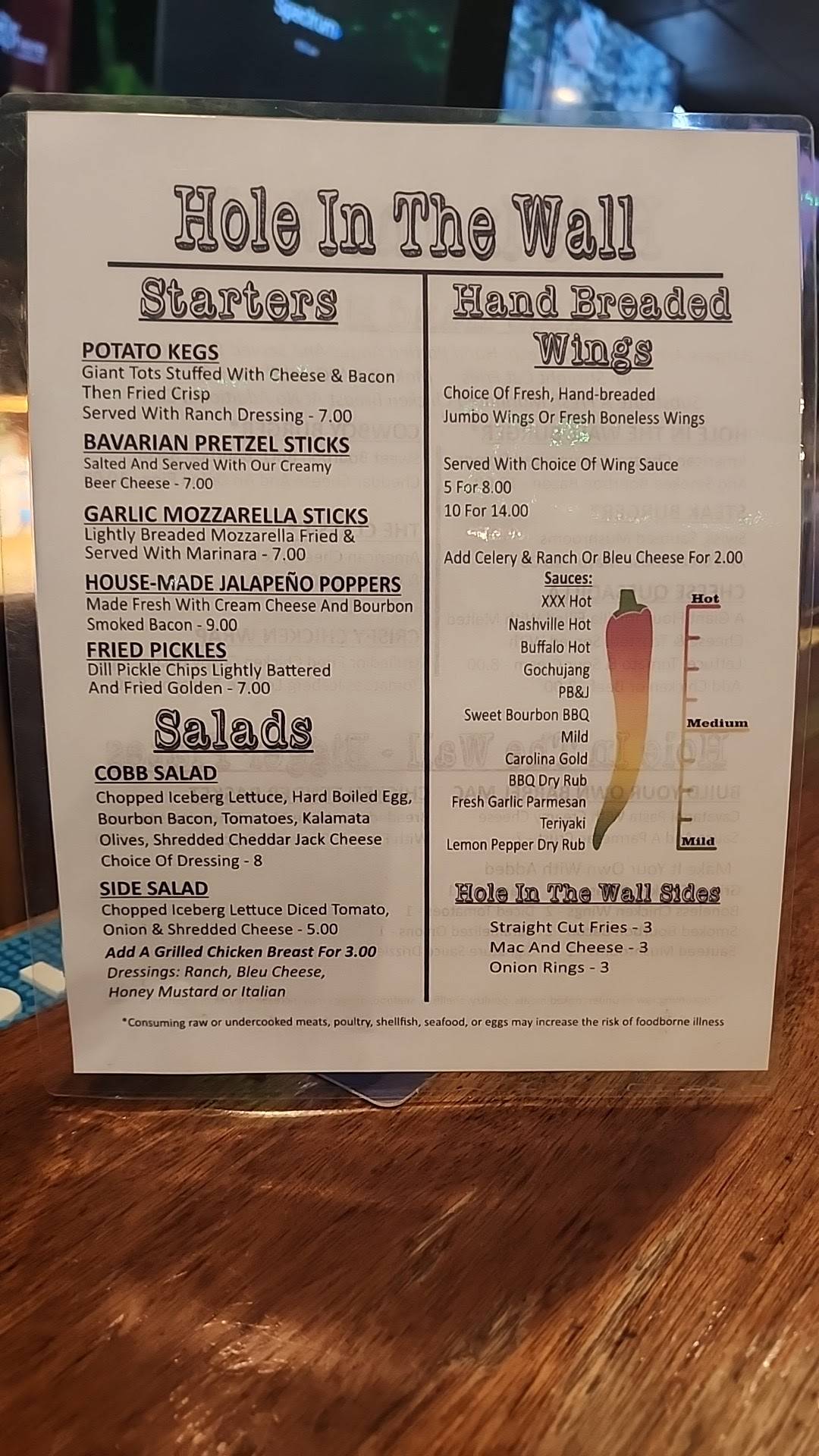 Menu at The Hole in the Wall pub & bar, Somerset