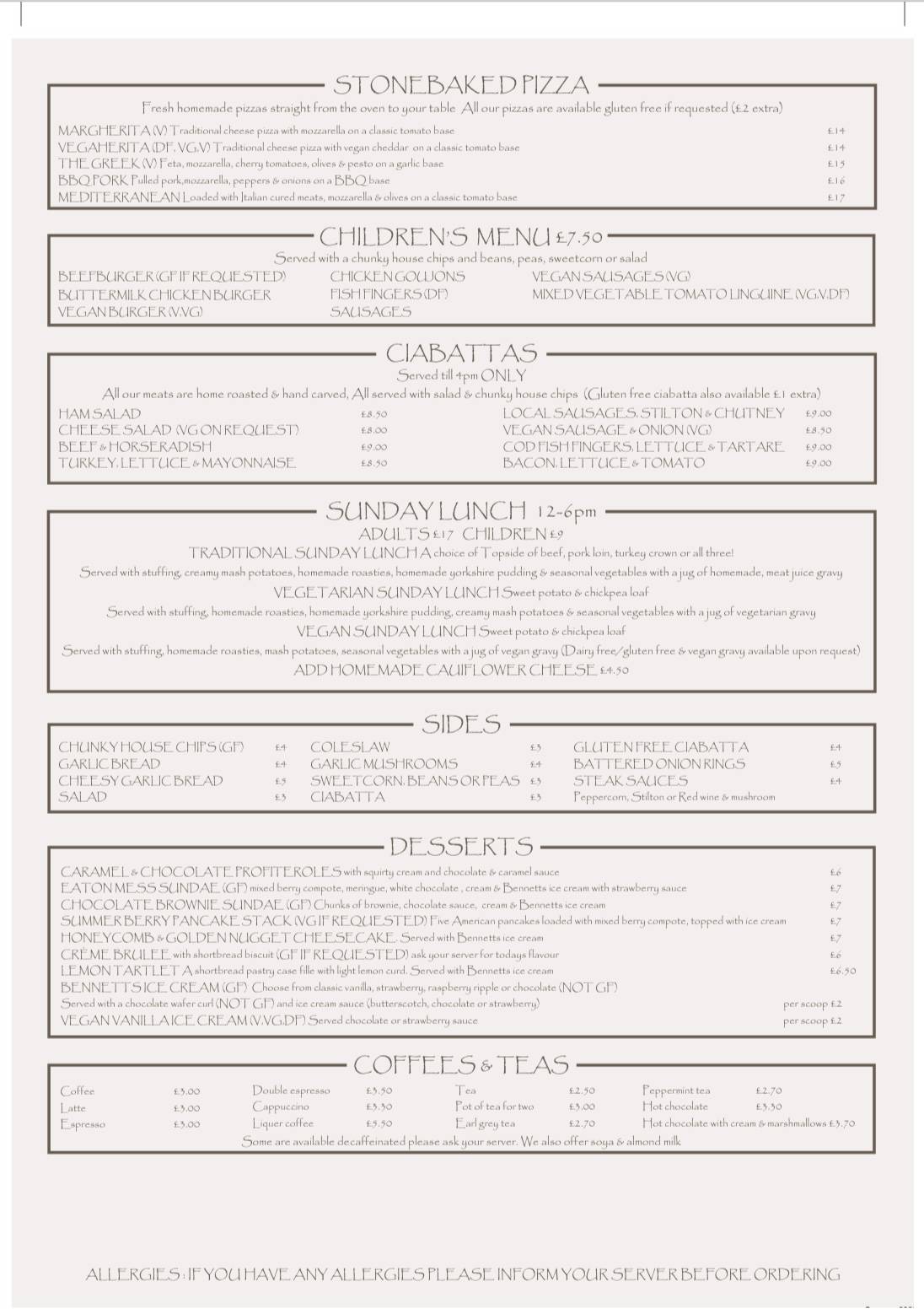 Menu at The Holt Fleet restaurant, Worcester