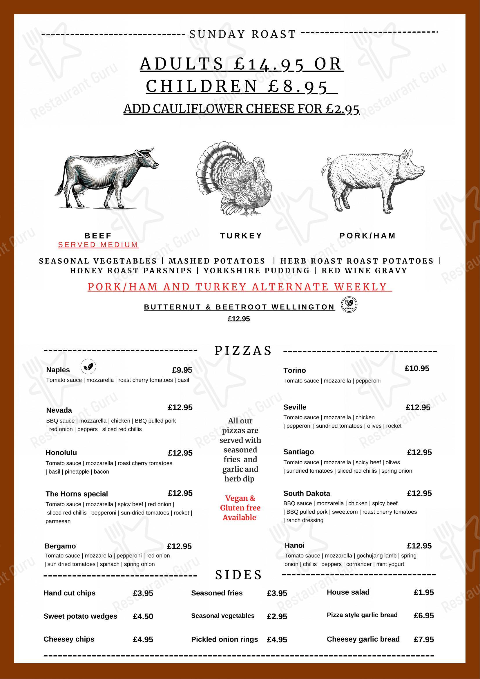Menu at The Horns Inn, Slitting Mill pub & bar, Rugeley