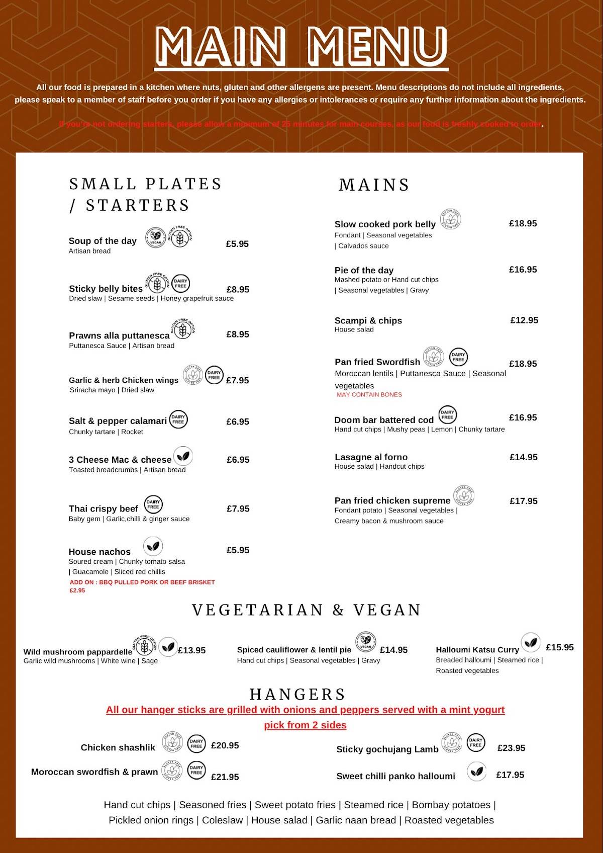 Menu at The Horns Inn, Slitting Mill pub & bar, Rugeley