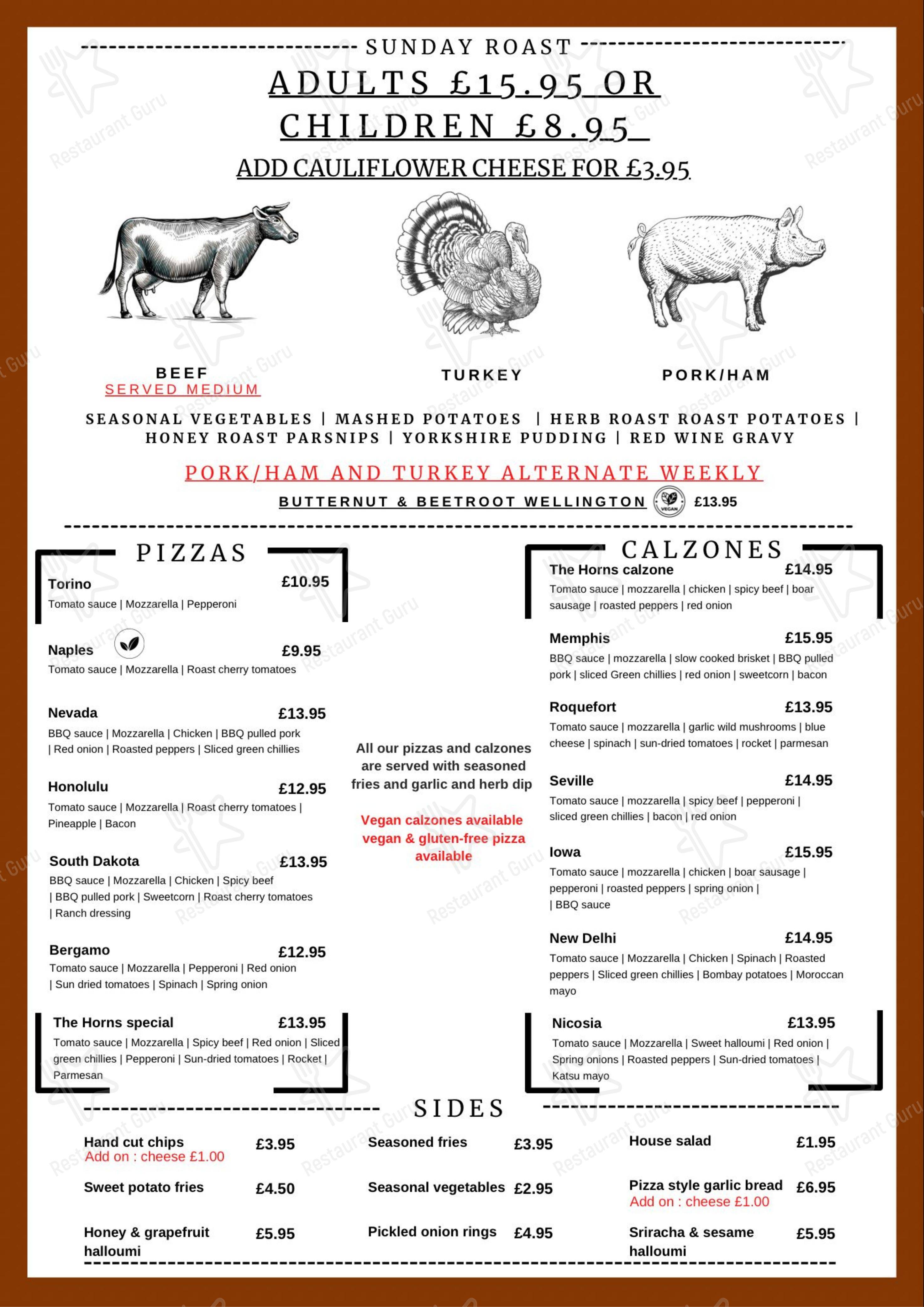 Menu at The Horns Inn, Slitting Mill pub & bar, Rugeley