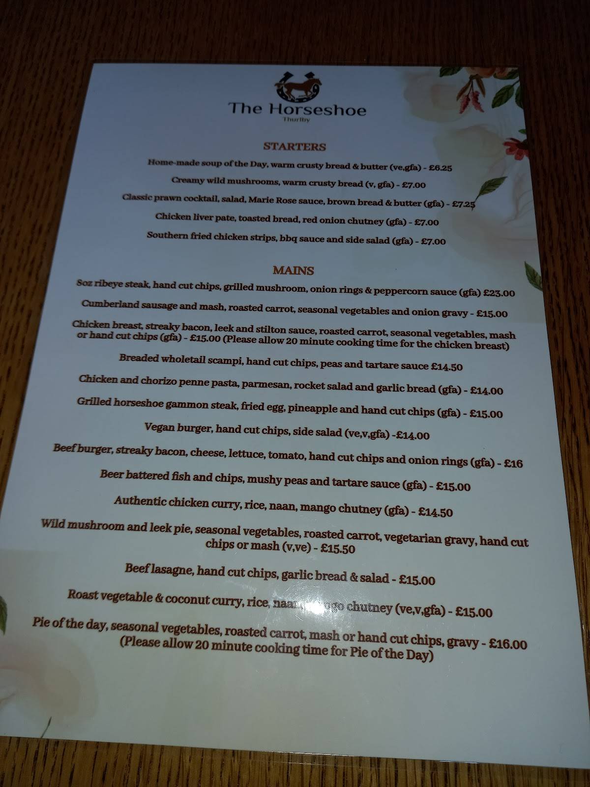 Menu at The Horseshoe pub & bar, Bourne