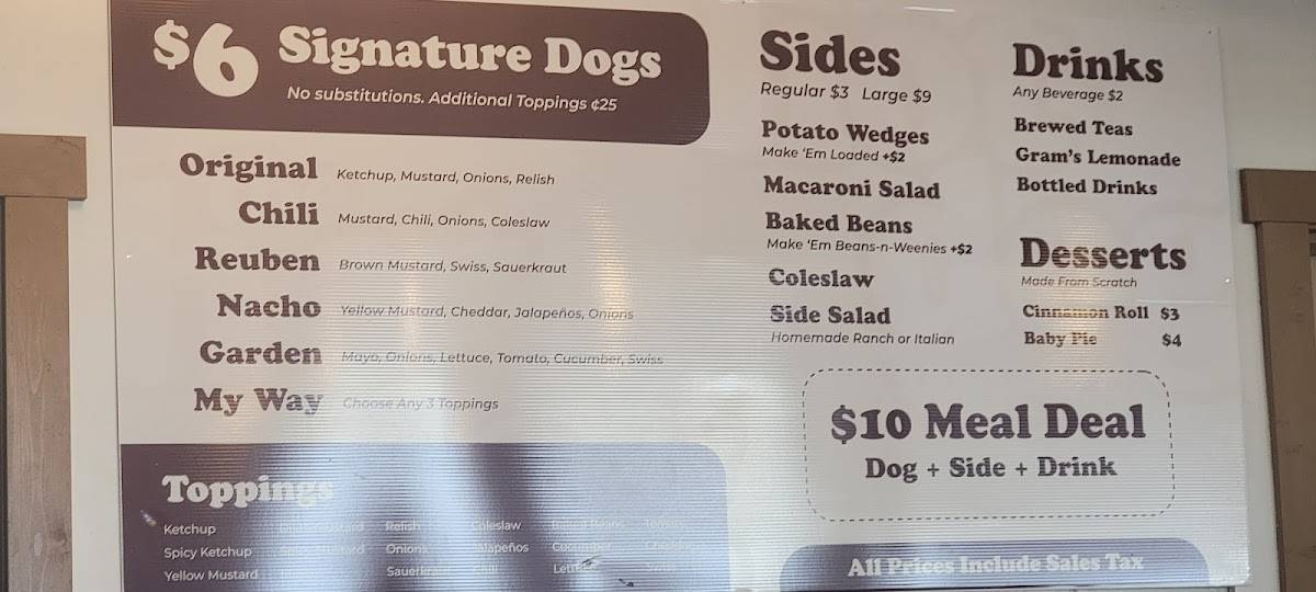 Menu at The Hot Dog Works fast food, North Myrtle Beach