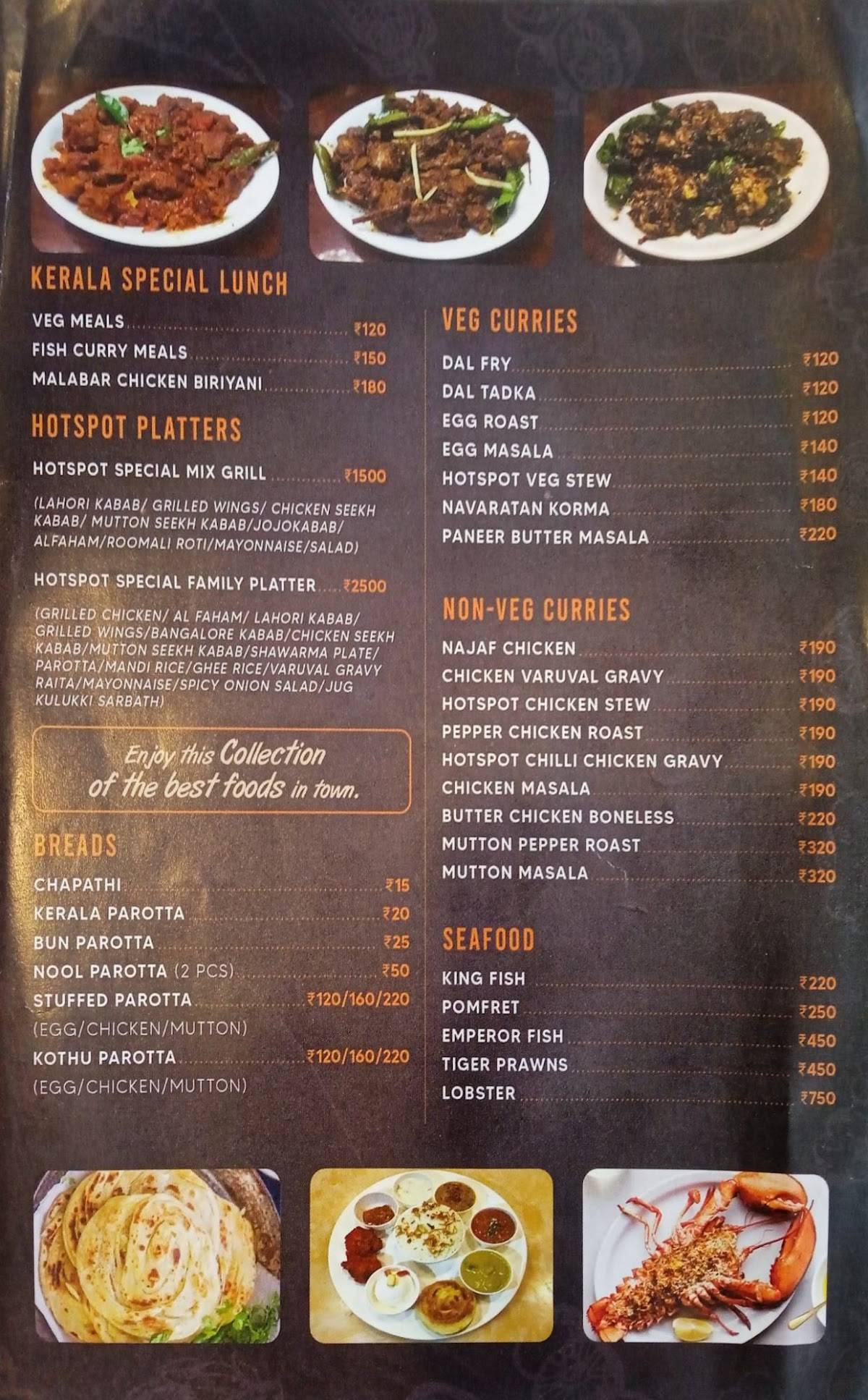 Menu at The Hot Spot Restaurant, Coimbatore