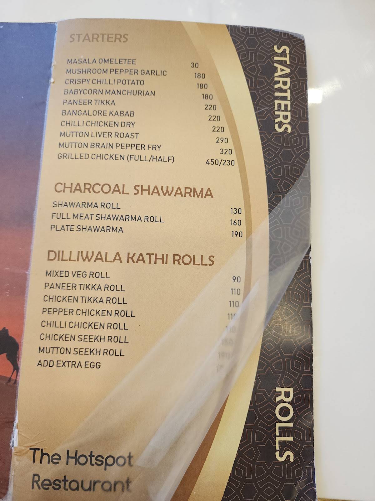 Menu at The Hot Spot Restaurant, Coimbatore