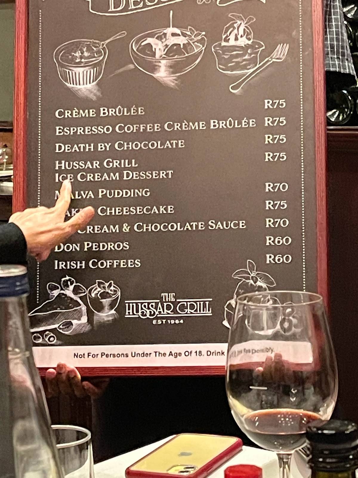 Menu at The Hussar Grill Century City restaurant, Cape Town
