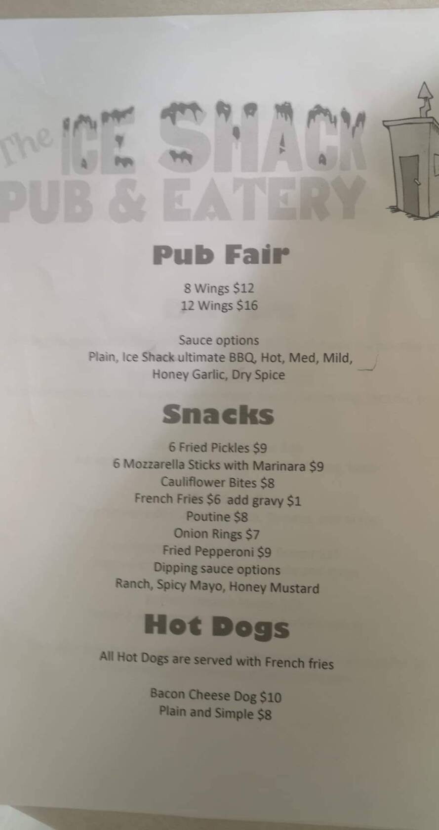 Menu at The Ice Shack Pub & Eatery, Rexton