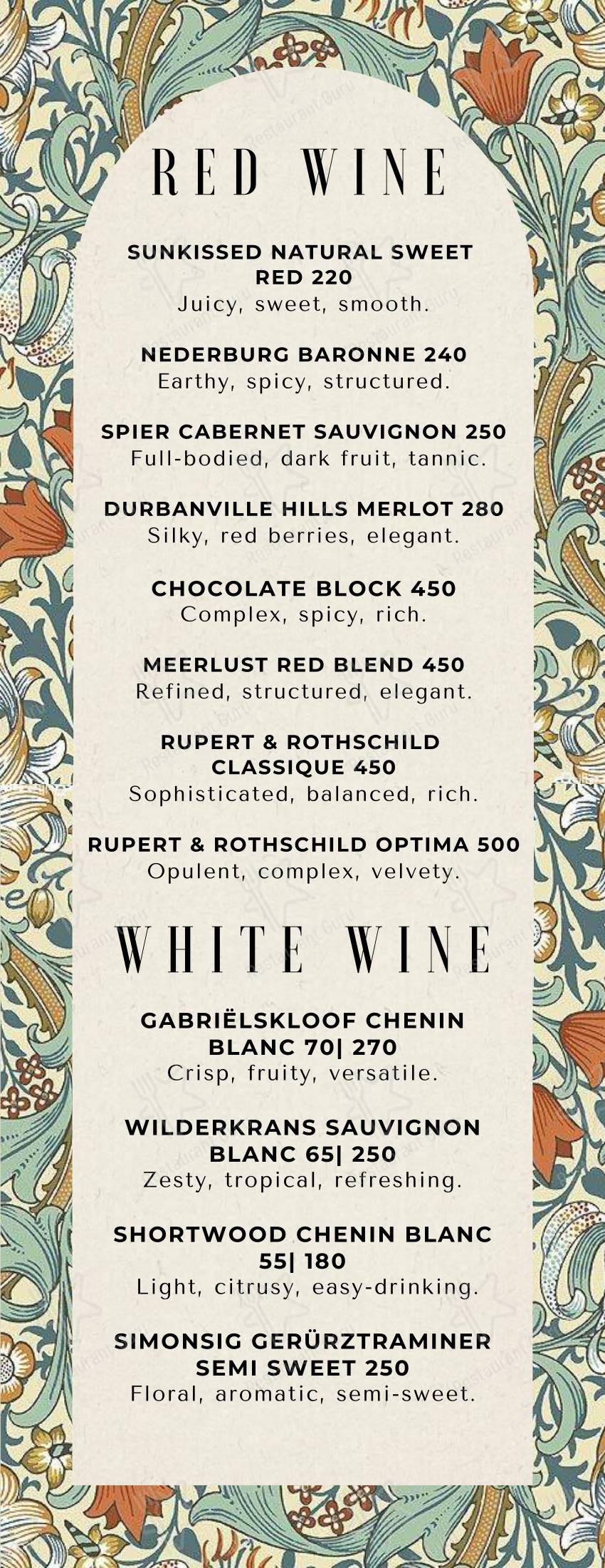 Menu at The Ivory Eatery restaurant, Mthatha