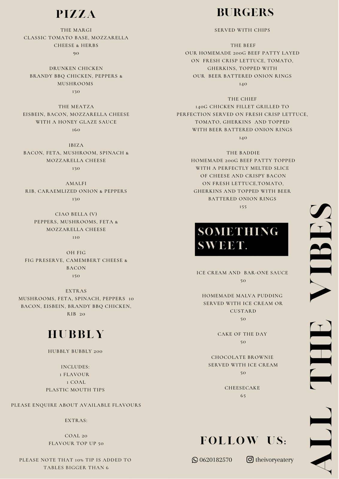 Menu at The Ivory Eatery restaurant, Mthatha
