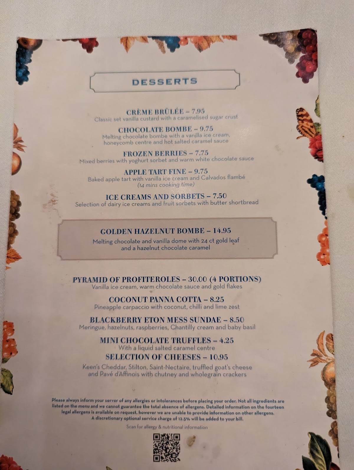 Menu at The Ivy Windsor restaurant, Windsor