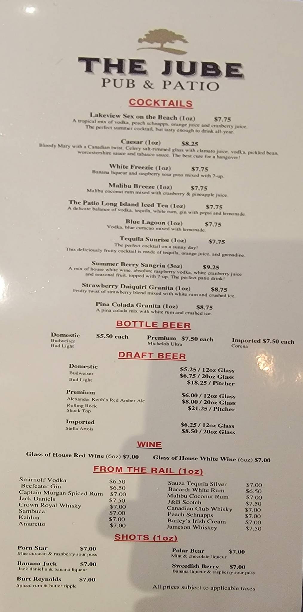 Menu at The Jube Pub & Patio, Oshawa
