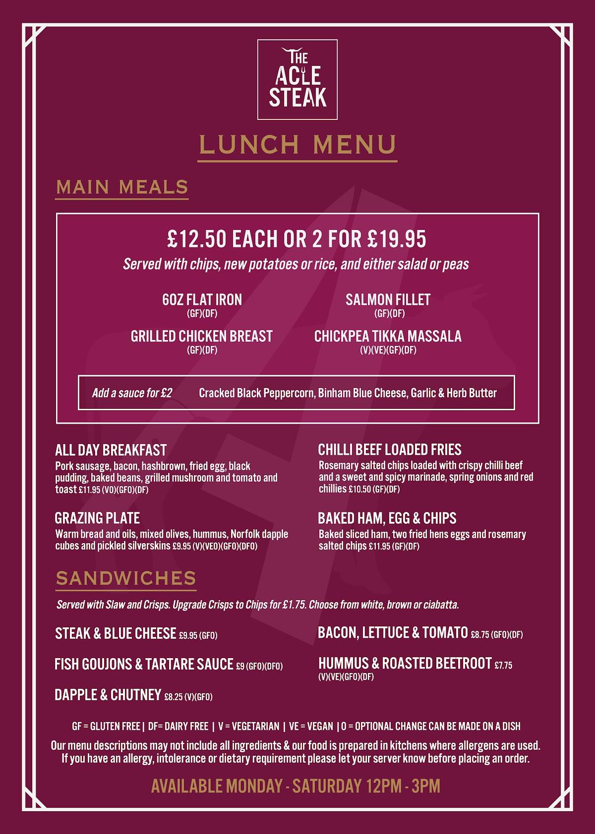 Menu at The Kings Head Inn, home of The Acle Steak pub & bar, Acle