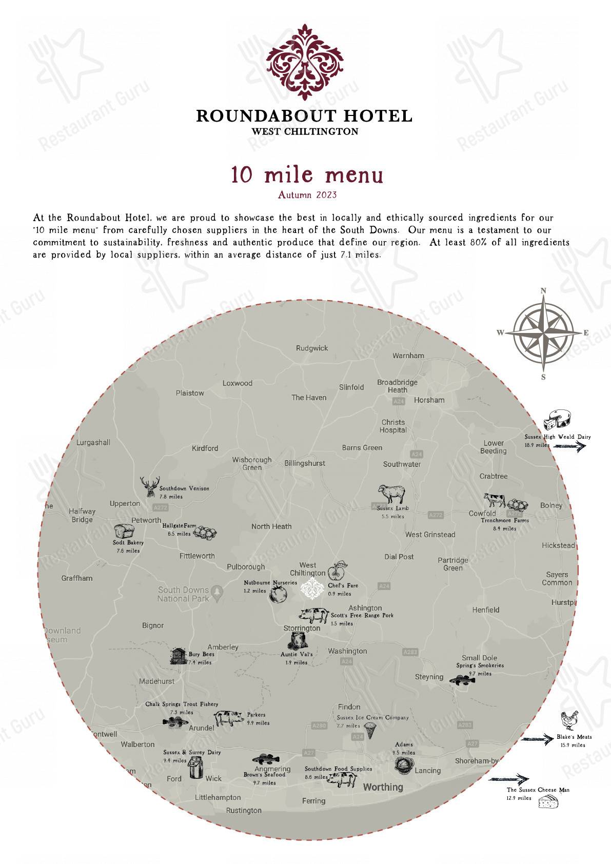 Menu at The Roundabout Hotel pub & bar, Storrington