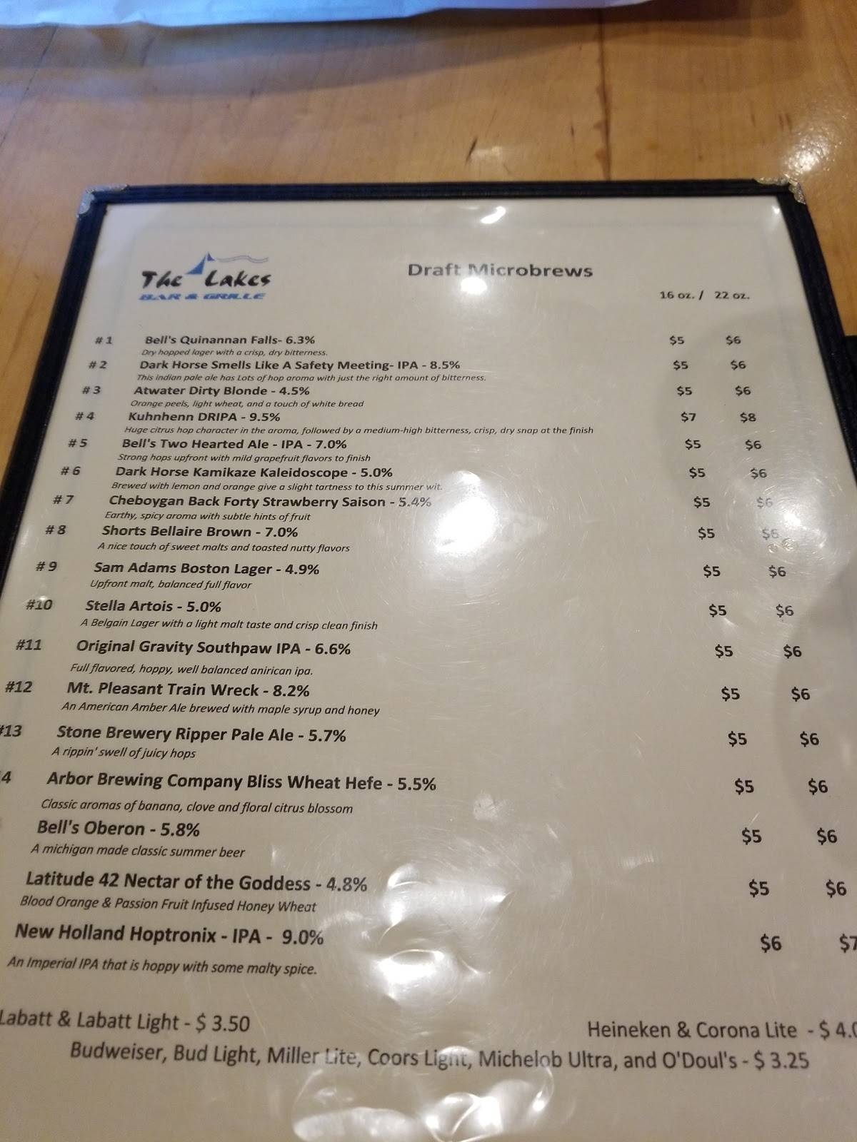Menu at The Lakes Bar & Grille, Commerce Charter Township