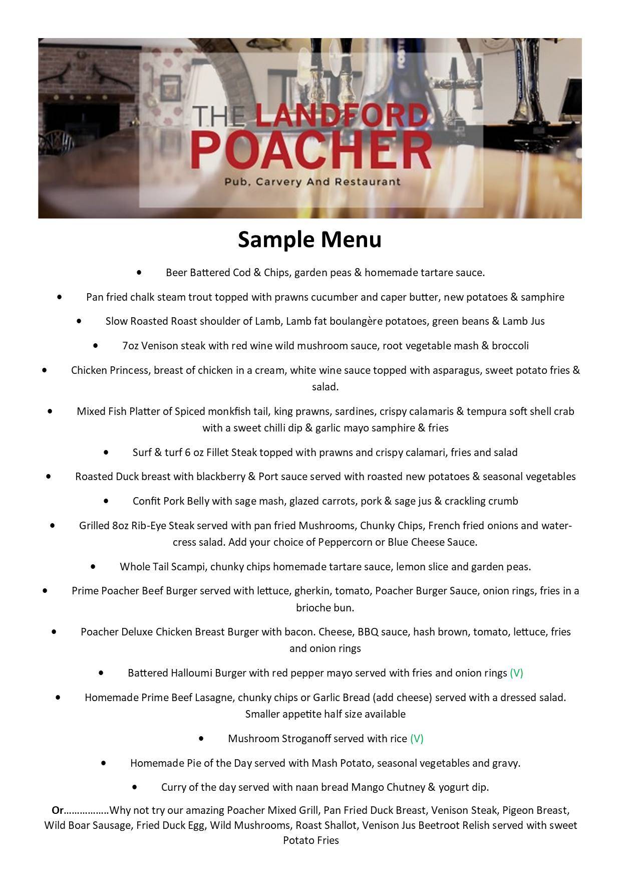Menu at The Landford Poacher pub & bar, Whiteparish, Southampton Rd